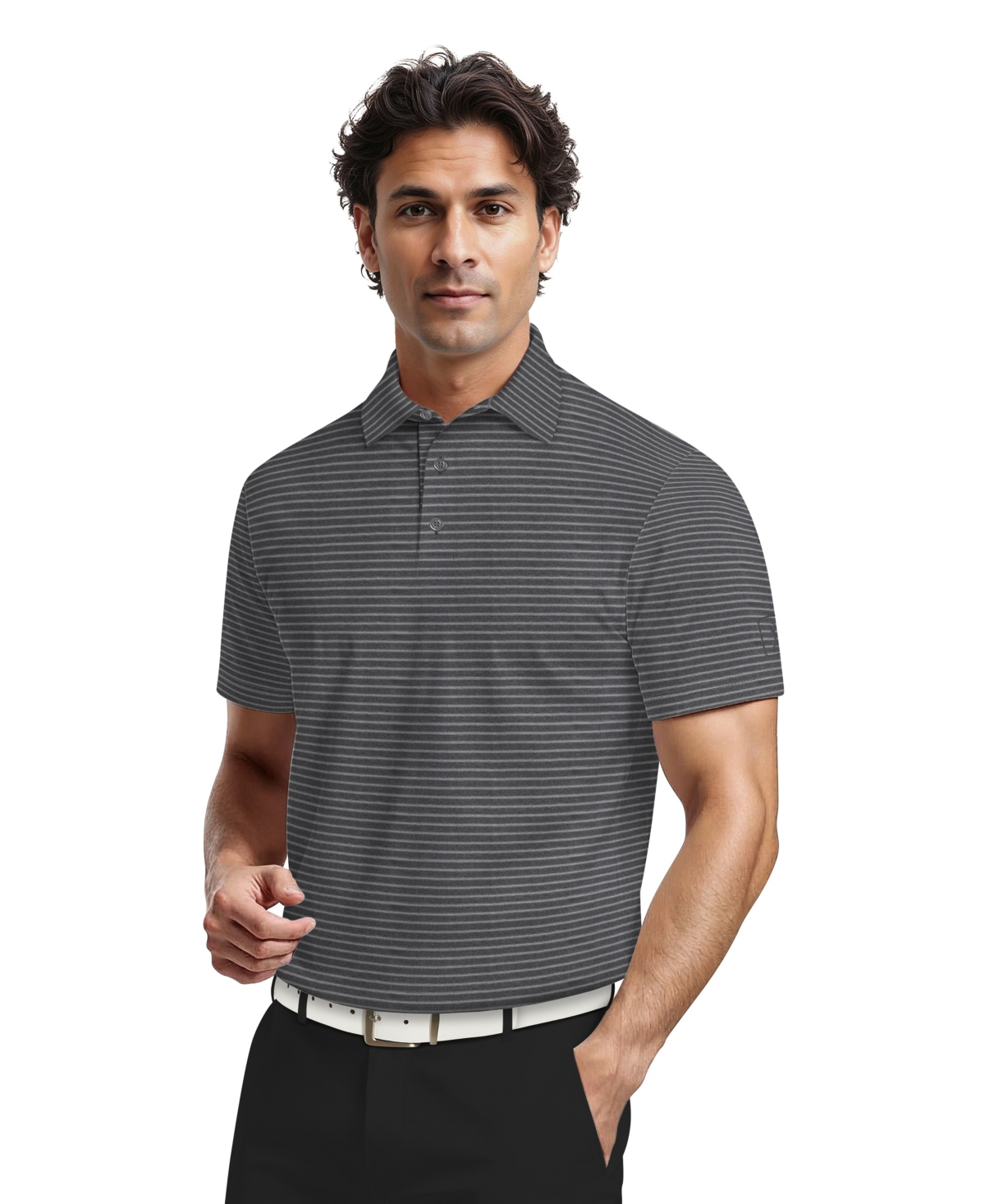 Click here for Pga Tour Mens Heathered Stripe Golf Polo Shirt - G... prices