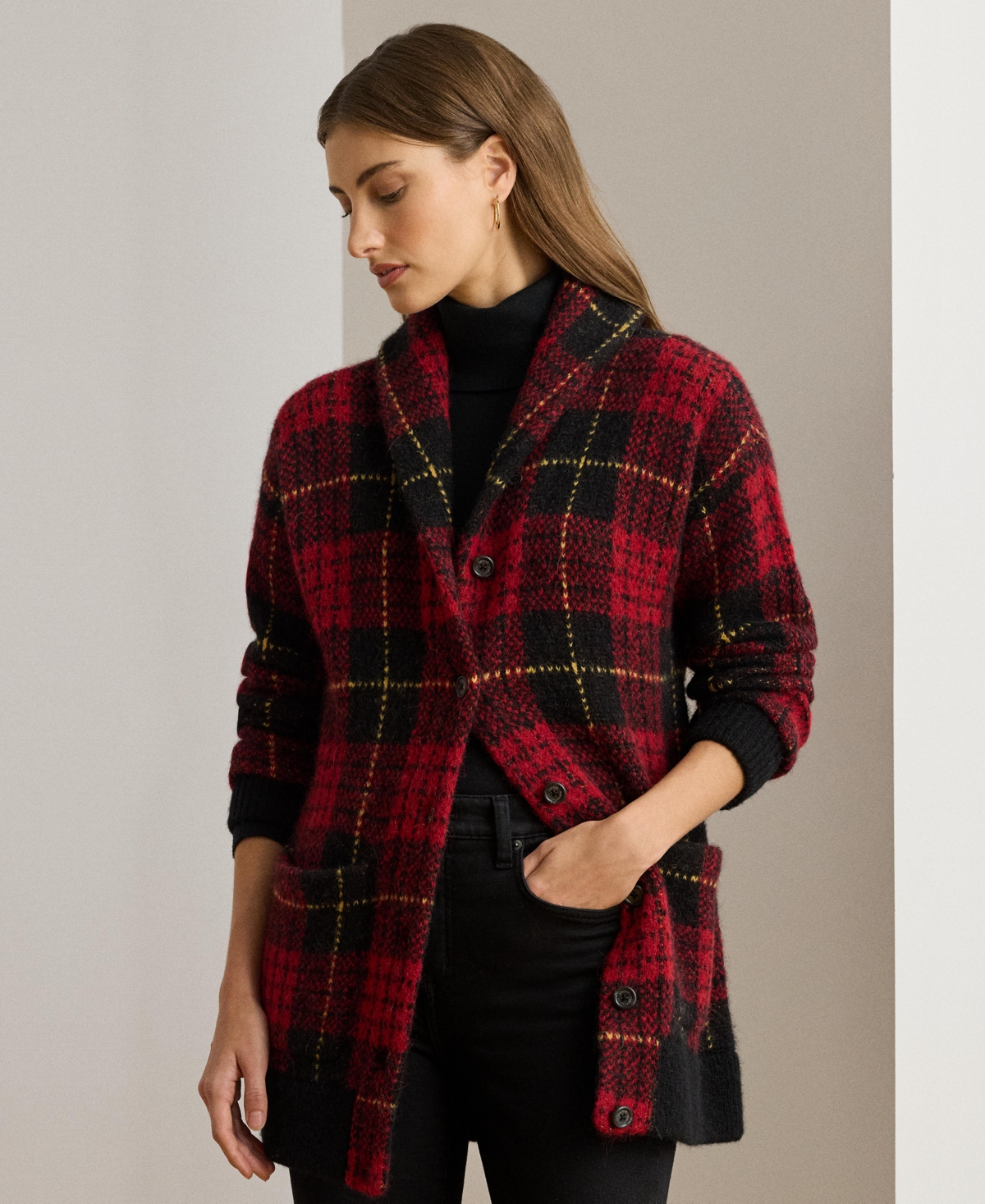 Click here for Lauren Ralph Lauren Womens Plaid Shawl-Collar Card... prices