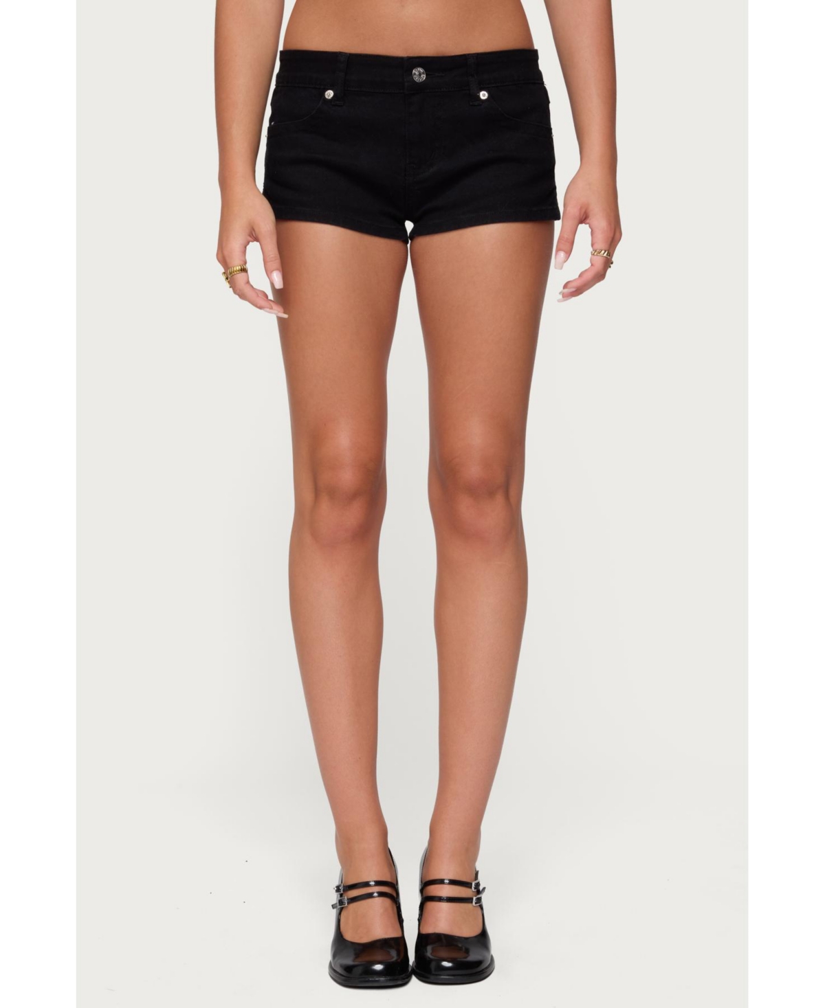 Click here for Edikted Womens Jagger Low Rise Denim Shorts - Blac... prices