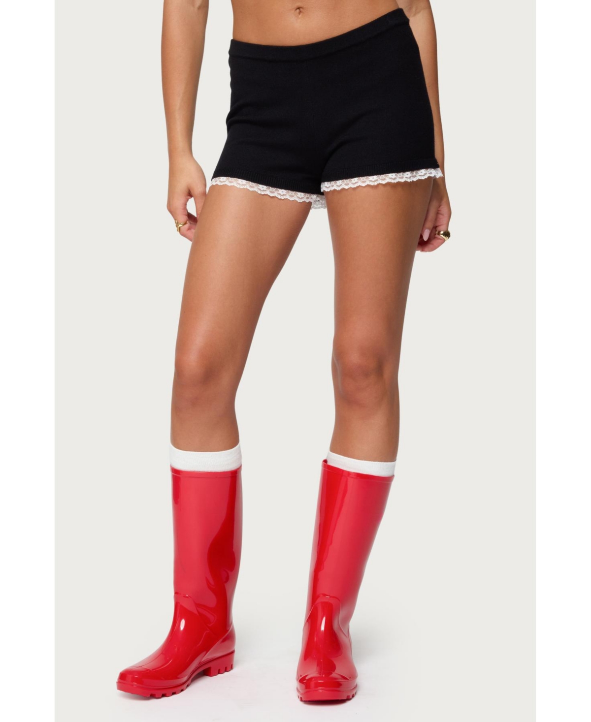Click here for Edikted Womens Sansa Lacey Knit Micro Shorts - Bla... prices