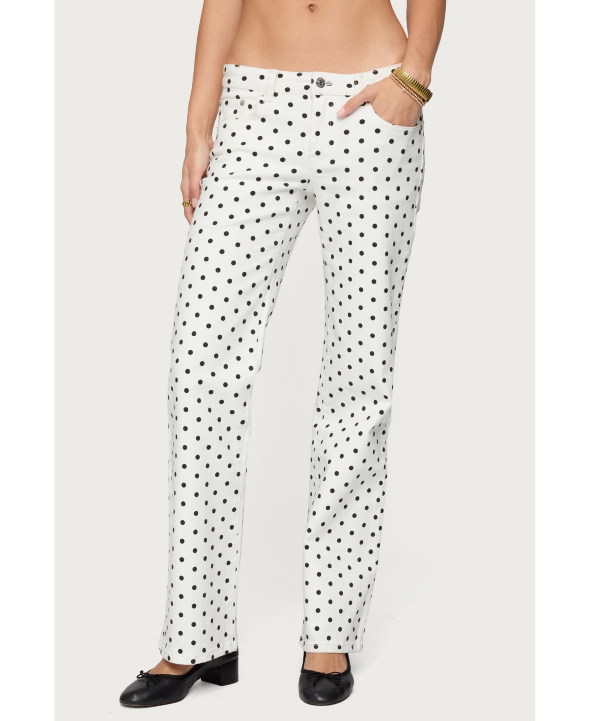 Click here for Edikted Womens Romily Polka Dot Low Rise Jeans - W... prices