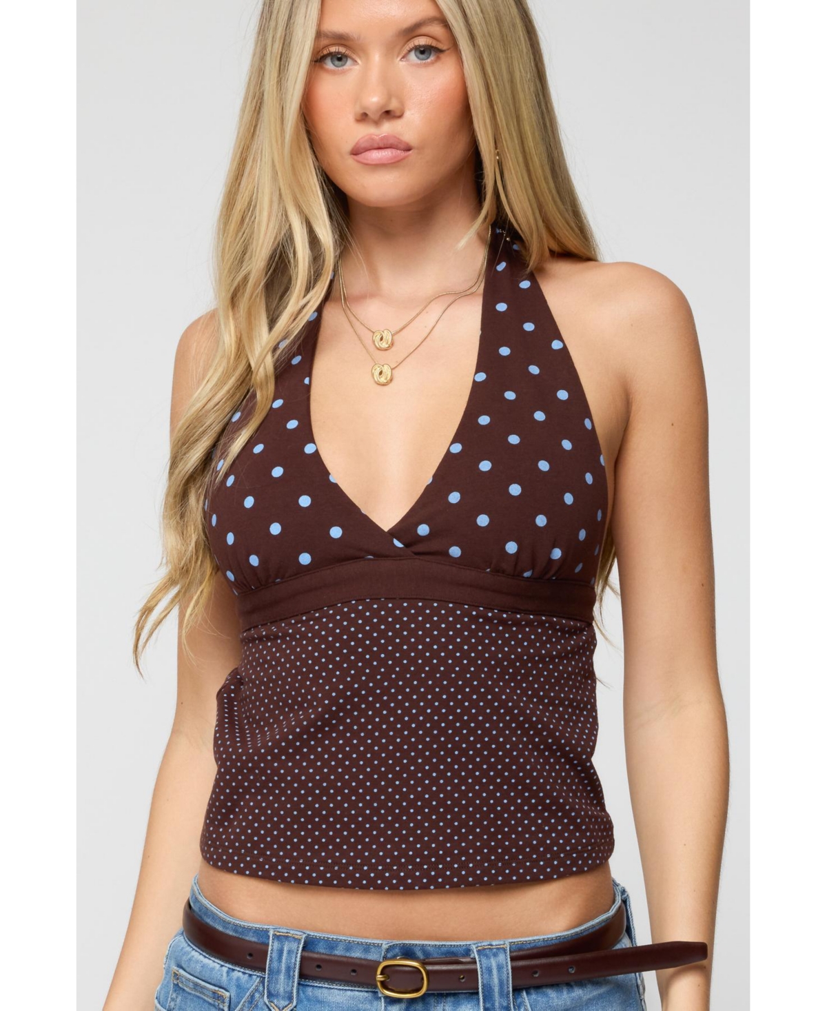 Click here for Edikted Womens Ginny Mixed Polka Dot Halter Top -... prices