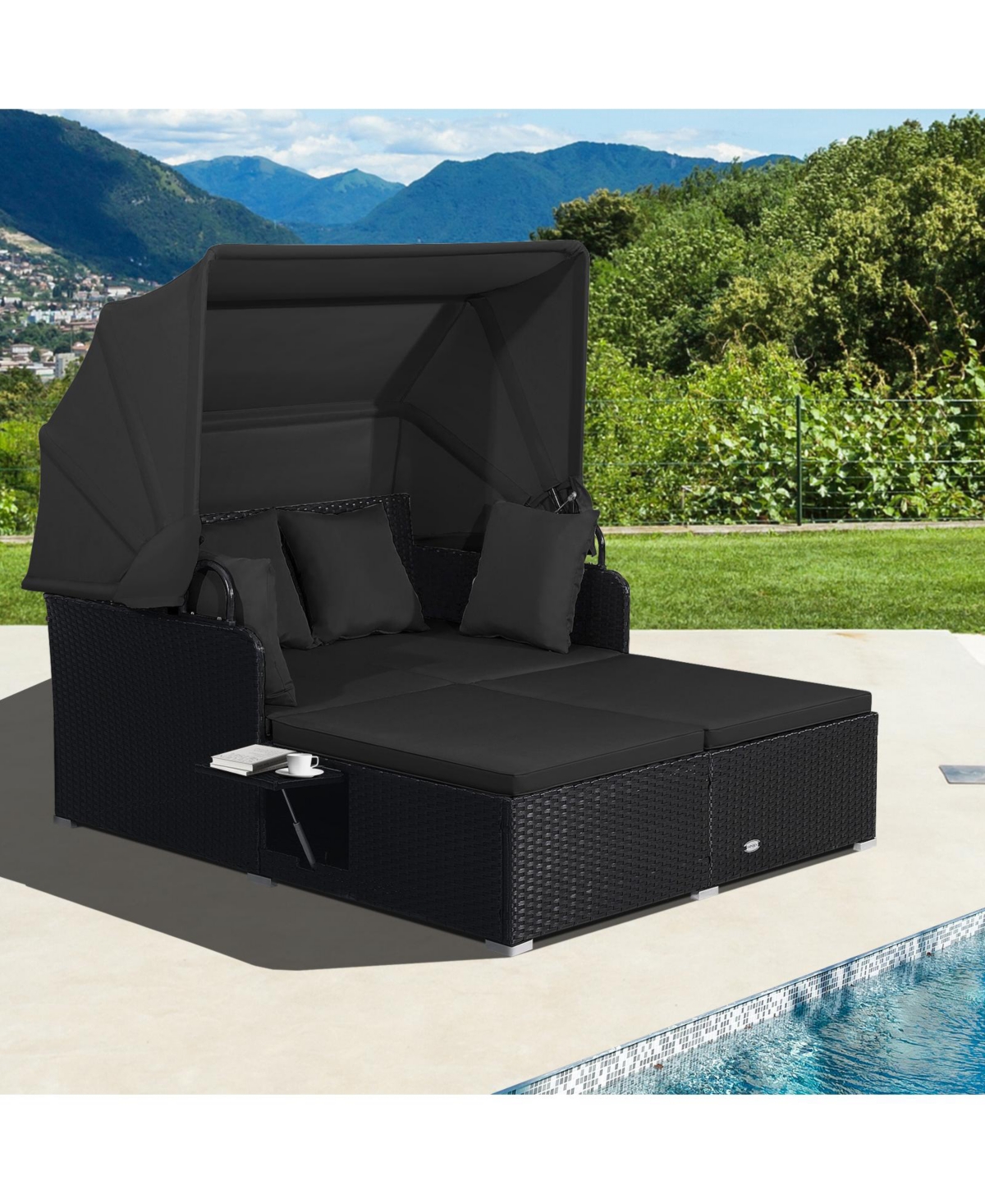 Click here for Gymax Patio Rattan Daybed Lounge Retractable Top C... prices