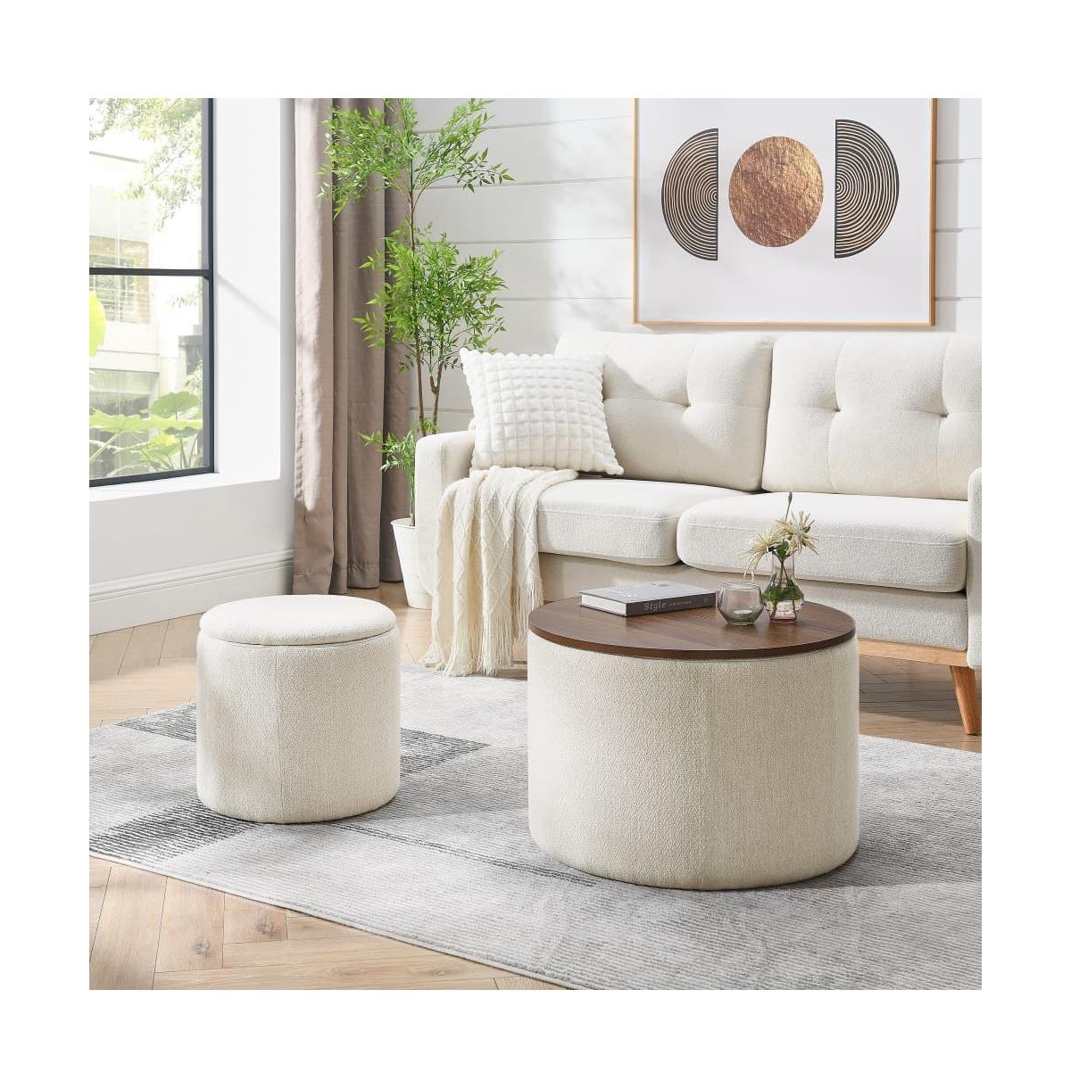 Click here for 2-in-1 Round Storage Ottoman with Tray Top and Hid... prices