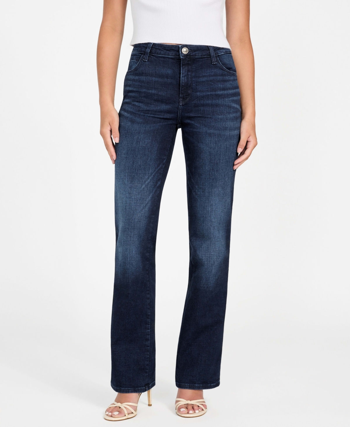 Click here for Guess Womens Straight Fit Mid Rise Jeans - Snow Fa... prices