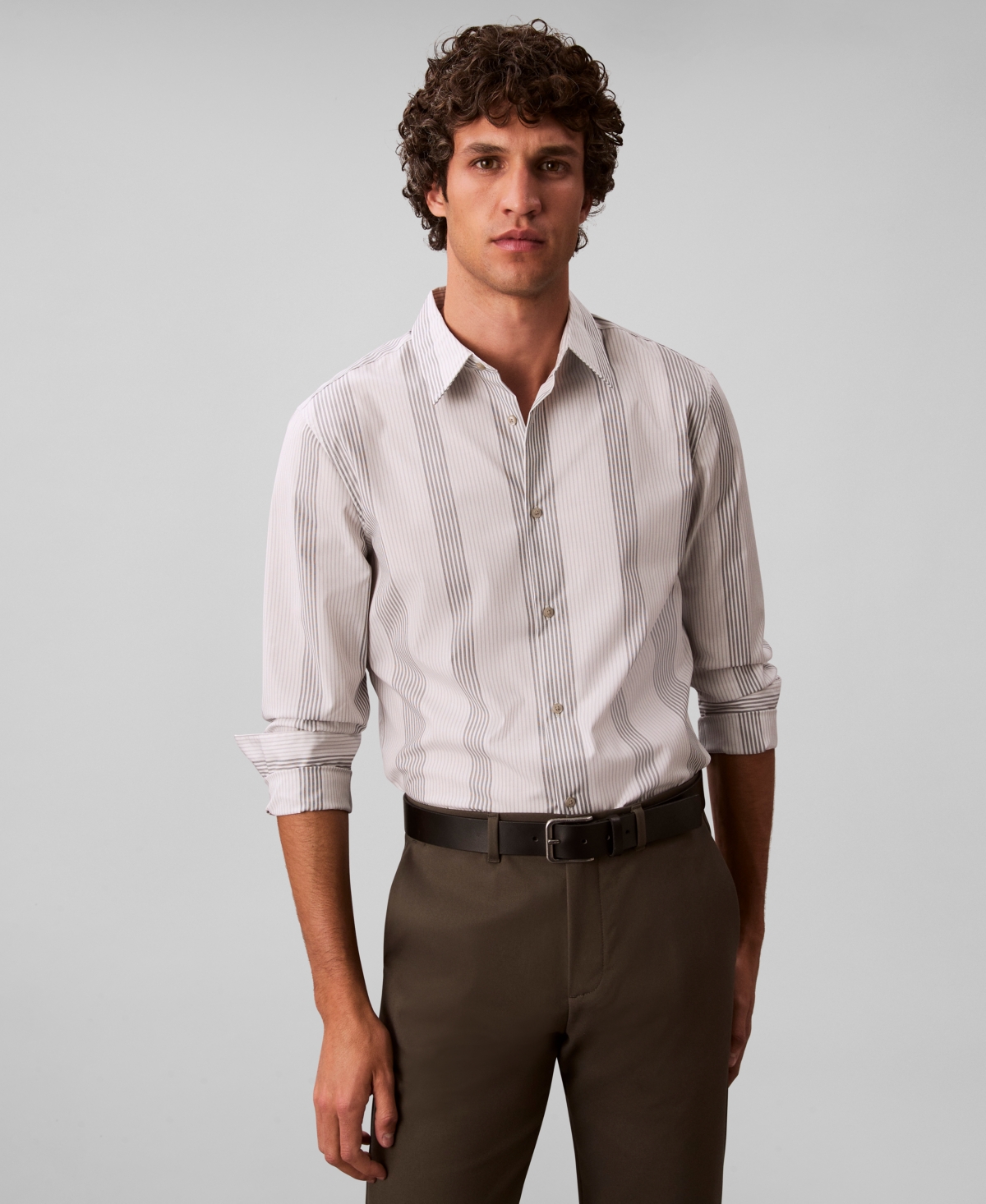 Click here for Calvin Klein Mens Stripe Slim Fit Shirt - Glacier prices