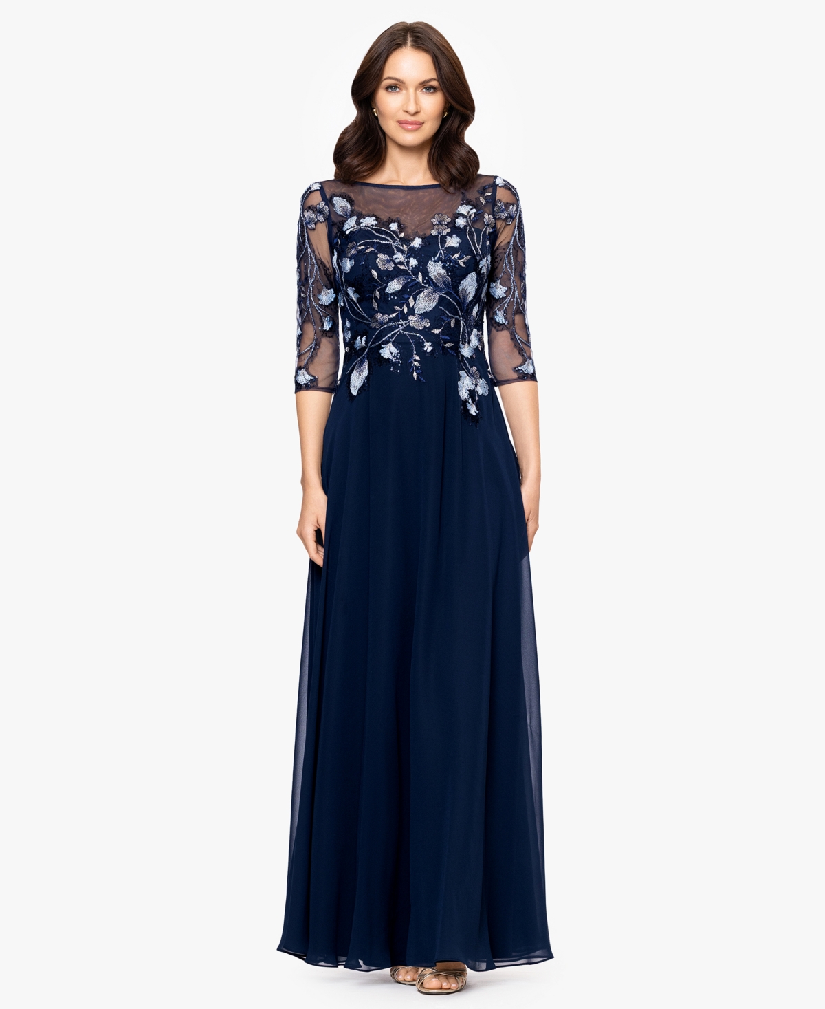 Click here for Betsy & Adam Petite A-Line Embroidered Dress - Blu... prices
