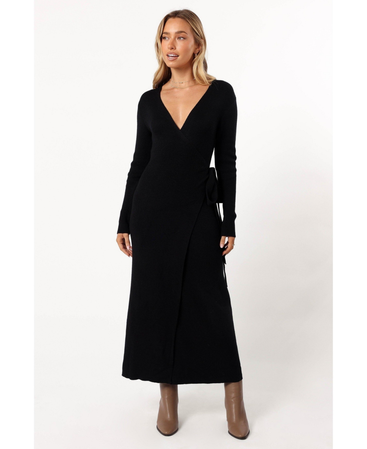 Click here for Petal and Pup Kellan Wrap Midi Dress - Black prices