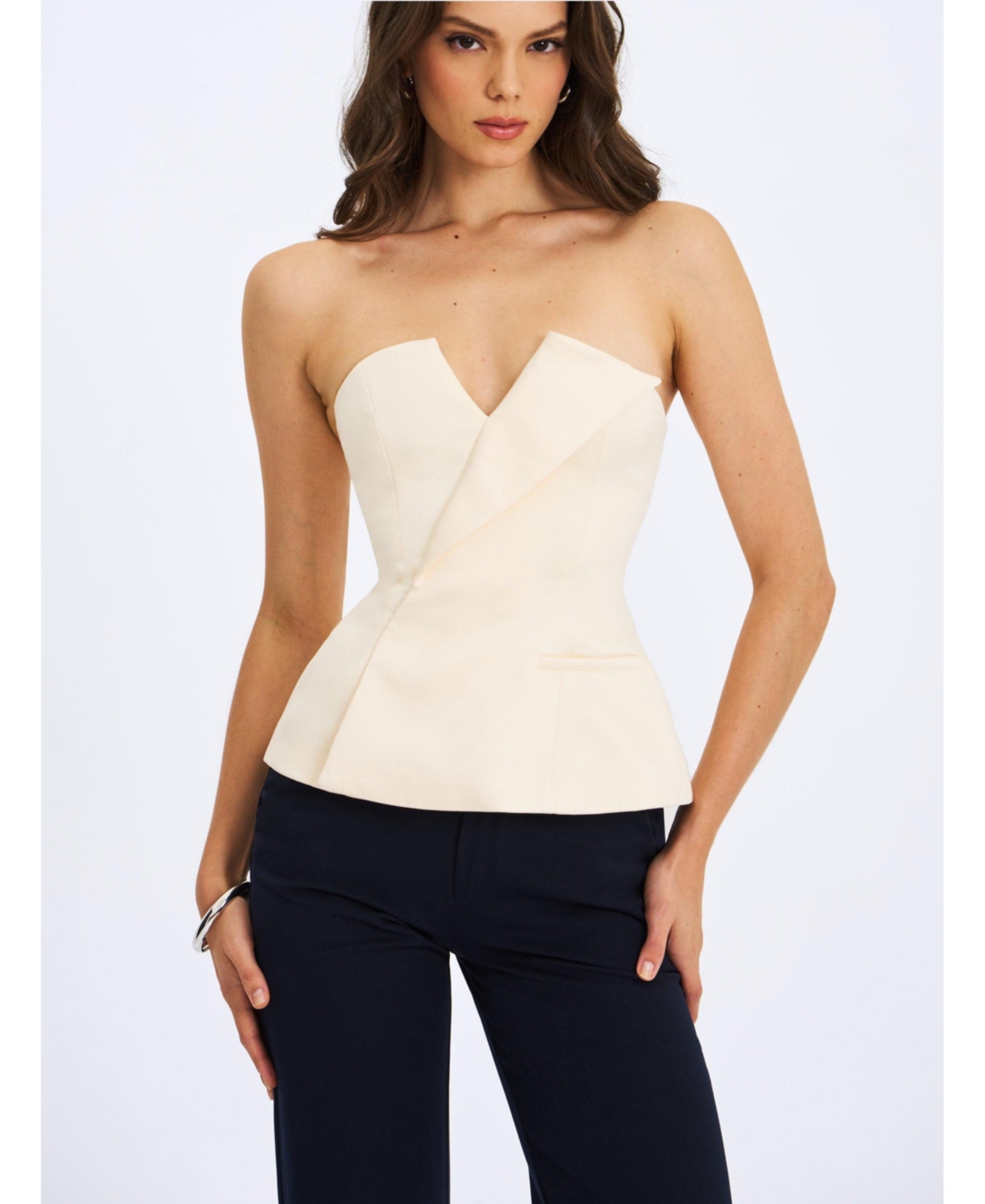 Click here for Miss Circle Women Yani Ivory Asymmetrical Lapel Sl... prices