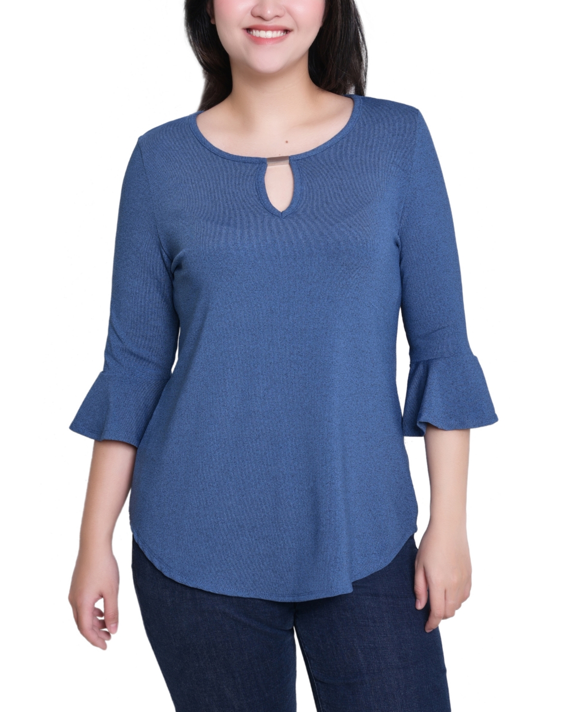 Click here for Ny Collection Petite Bell Sleeve Top - Indigo prices