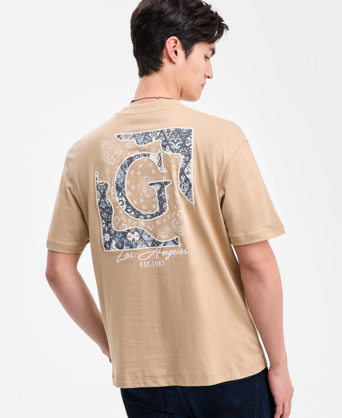 Click here for Guess Mens Embroidered Paisley Logo T-Shirt - DESE... prices