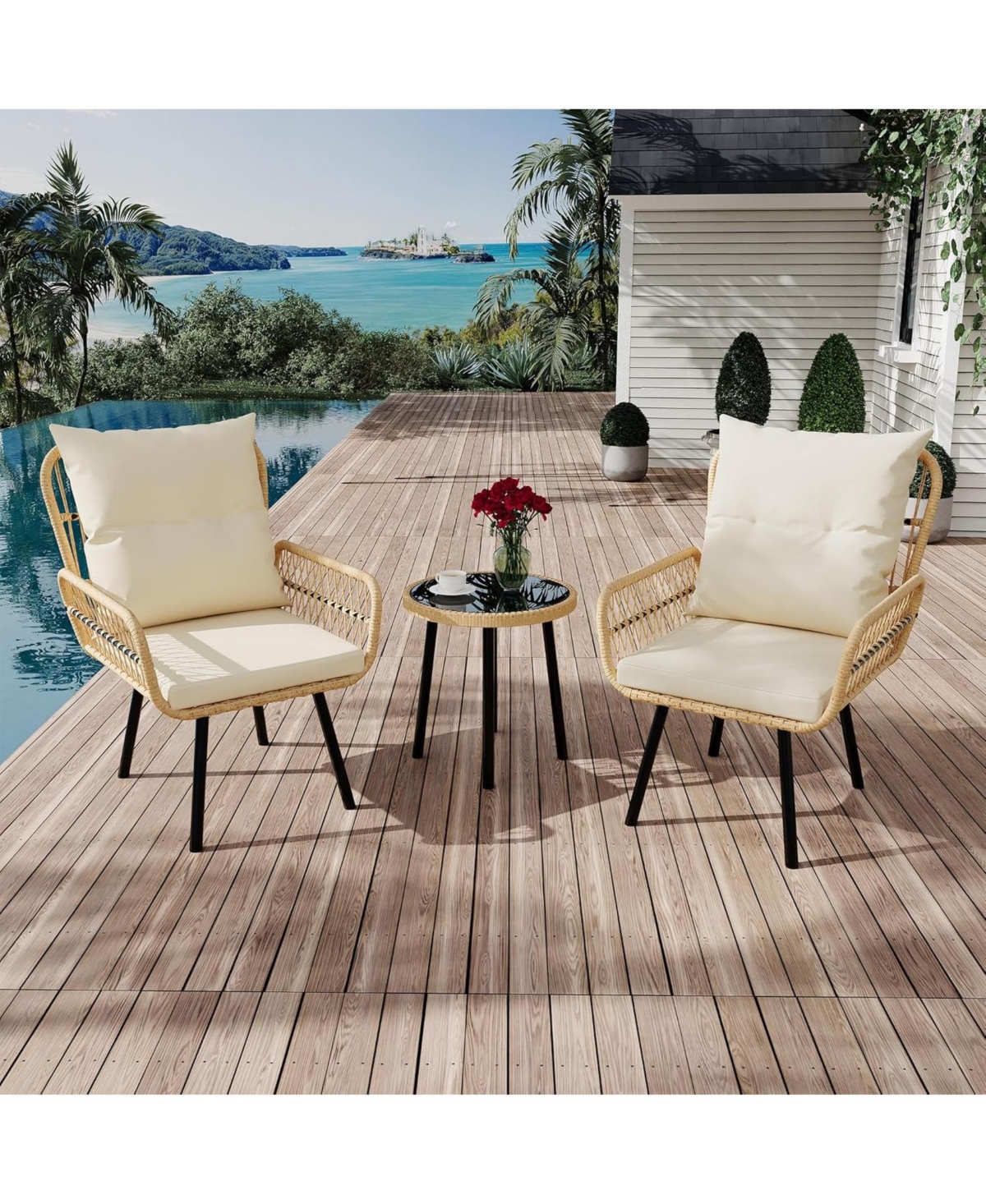 Click here for gaomon 3 Piece Patio Bistro Set  Outdoor Wicker Co... prices