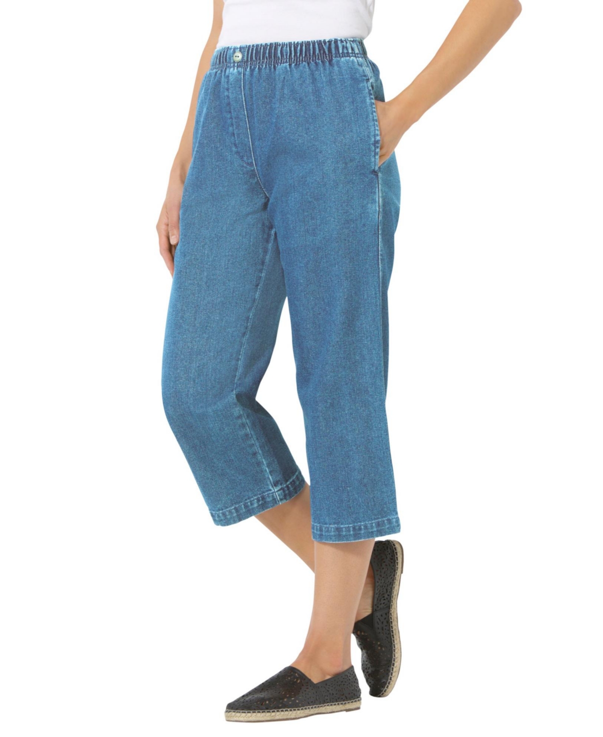 Click here for Woman Within Womens Within 7-Day Denim Capri - Lig... prices