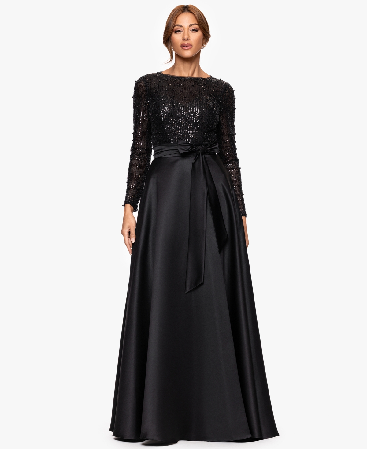 Click here for Xscape Womens Long Sleeve Ball Gown - Black prices