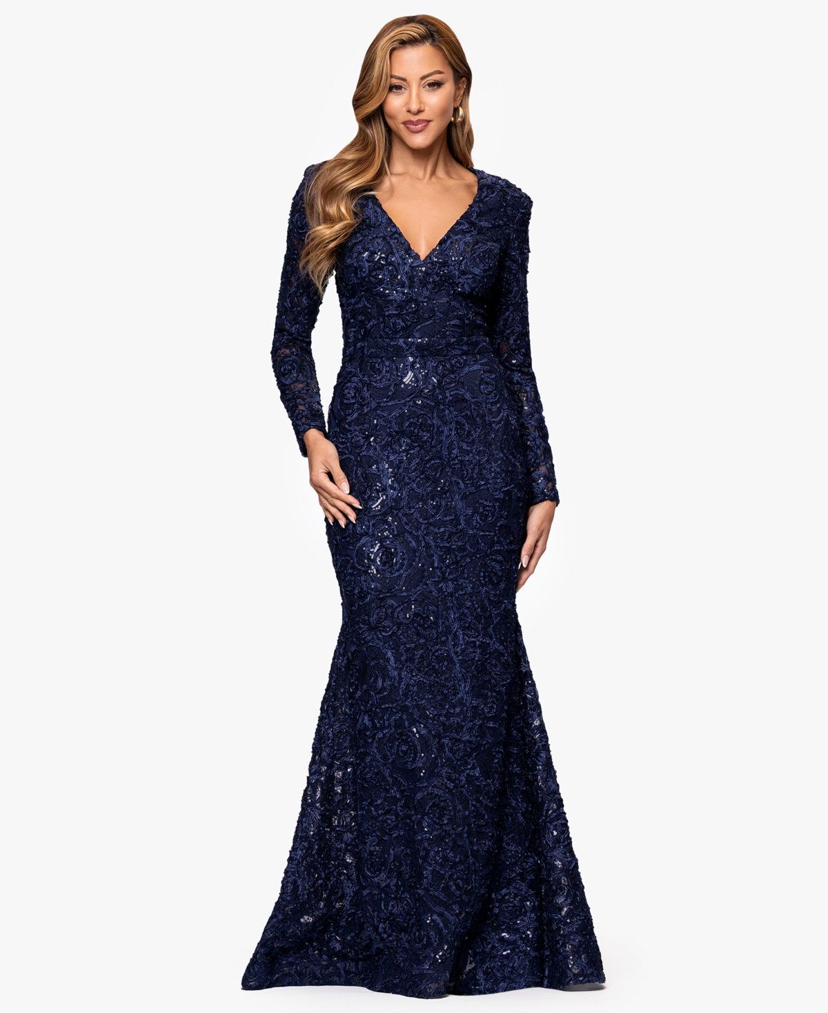 Click here for Xscape Womens V-Neck Long Sleeve Dress - Navy prices