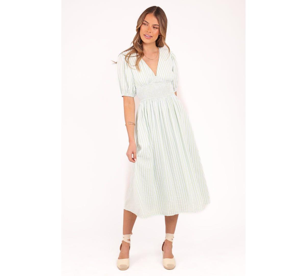 Petal and Pup Womens Ronnie Short Sleeve Midi Dress - Green Blue Stripe - Green blue stripe