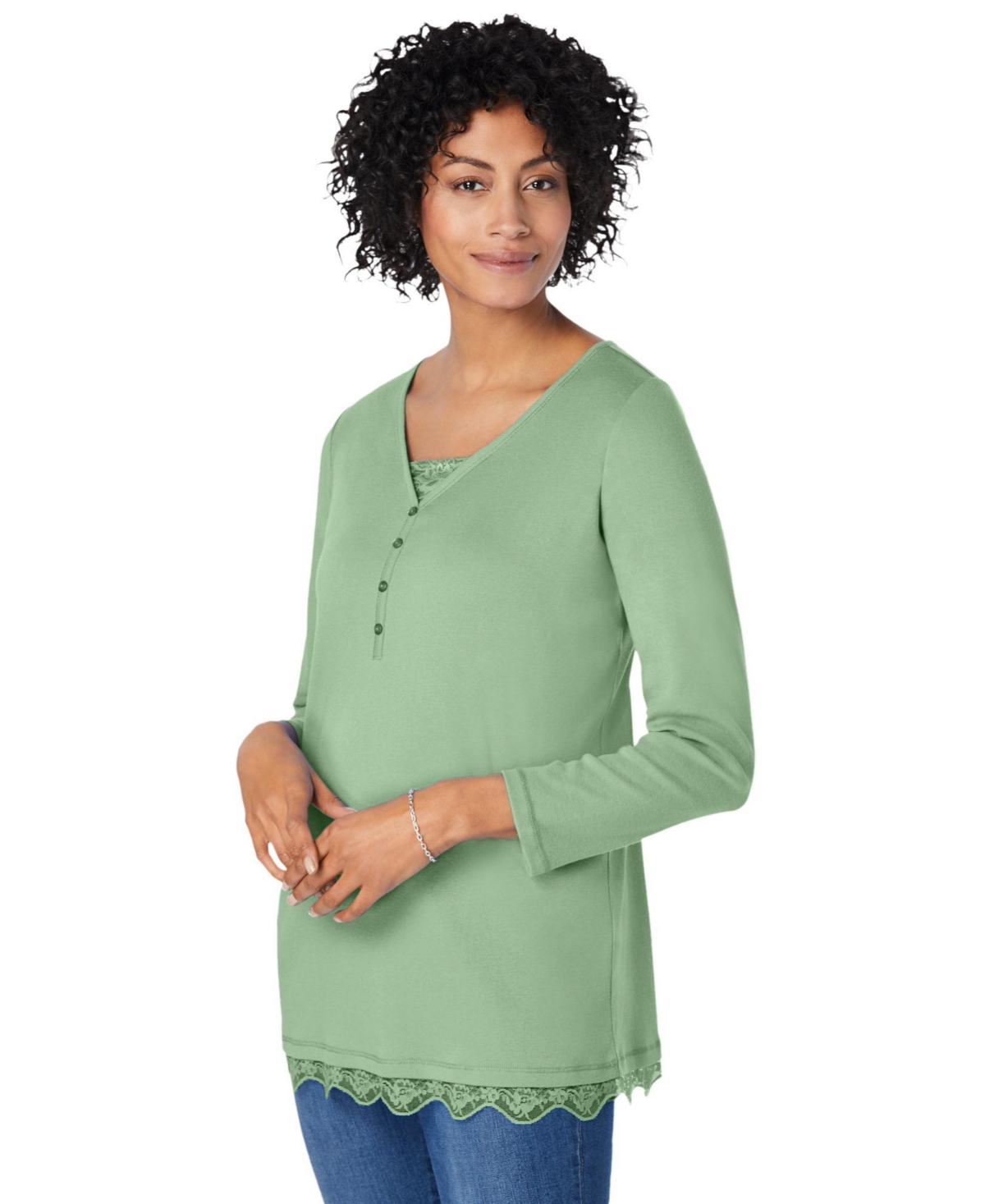 Click here for Woman Within Womens Within Layered-Look Lace Trim... prices