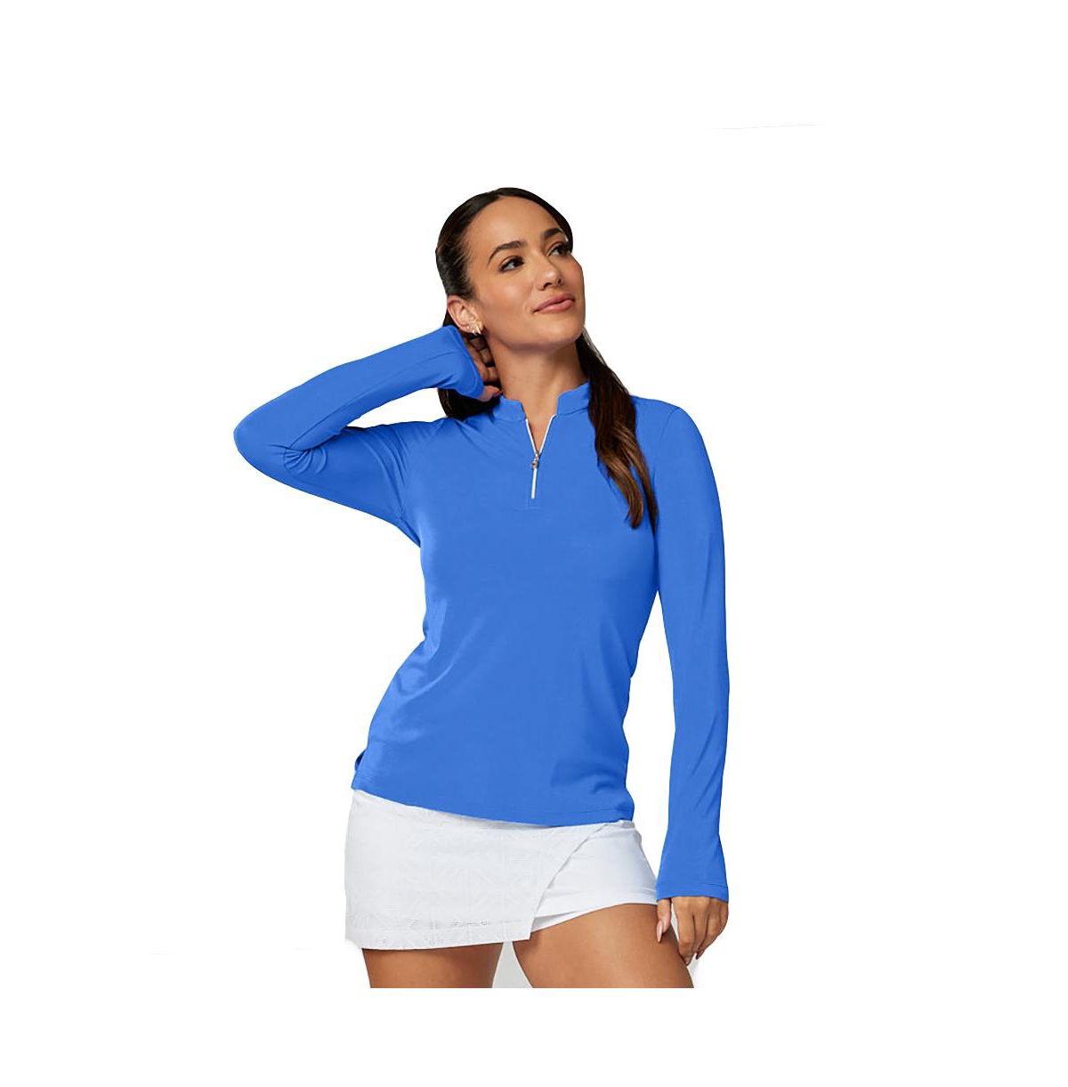 Click here for Sofibella Womens 1/4 Zip Golf Shirt - Valley blue prices