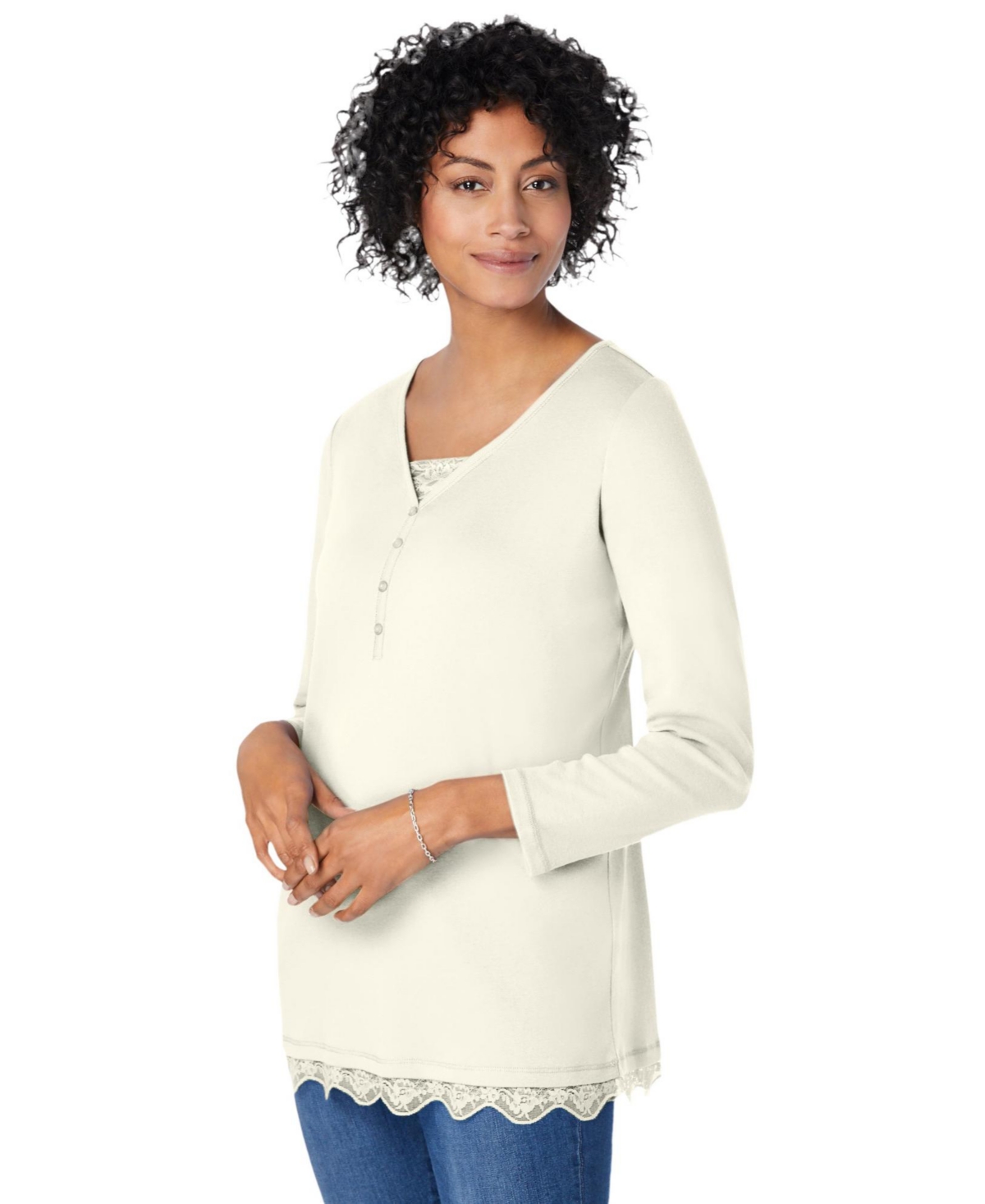 Click here for Woman Within Womens Within Layered-Look Lace Trim... prices