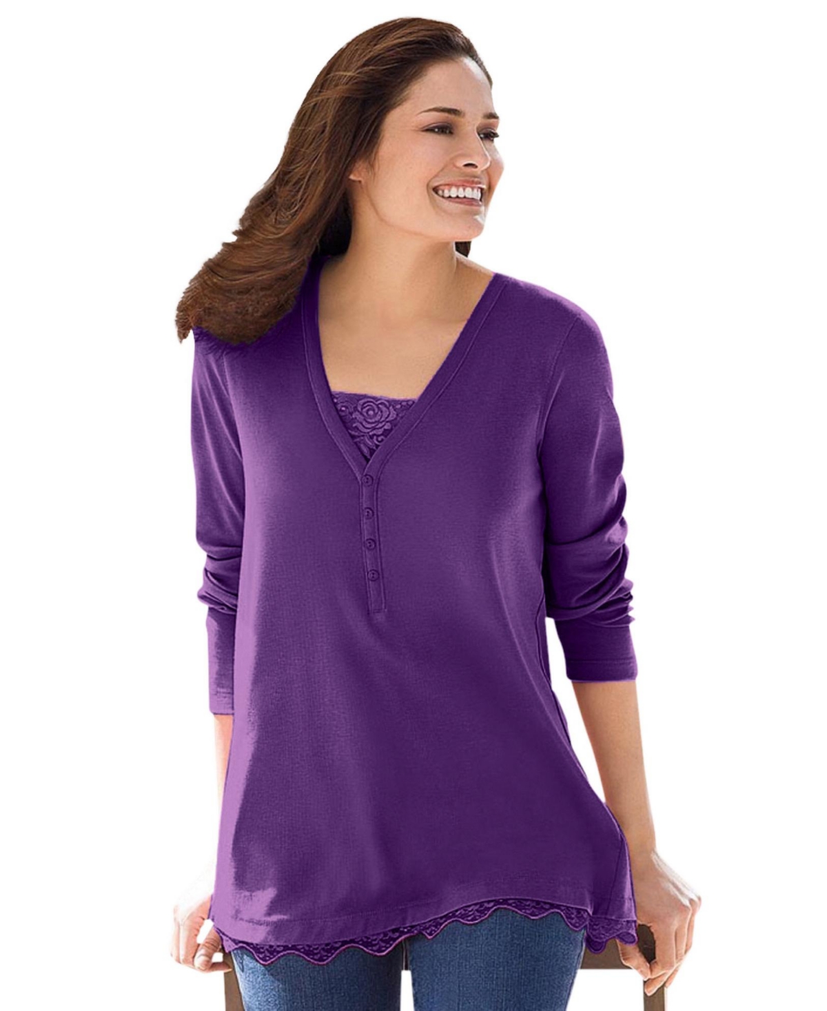 Click here for Woman Within Womens Within Layered-Look Lace Trim... prices