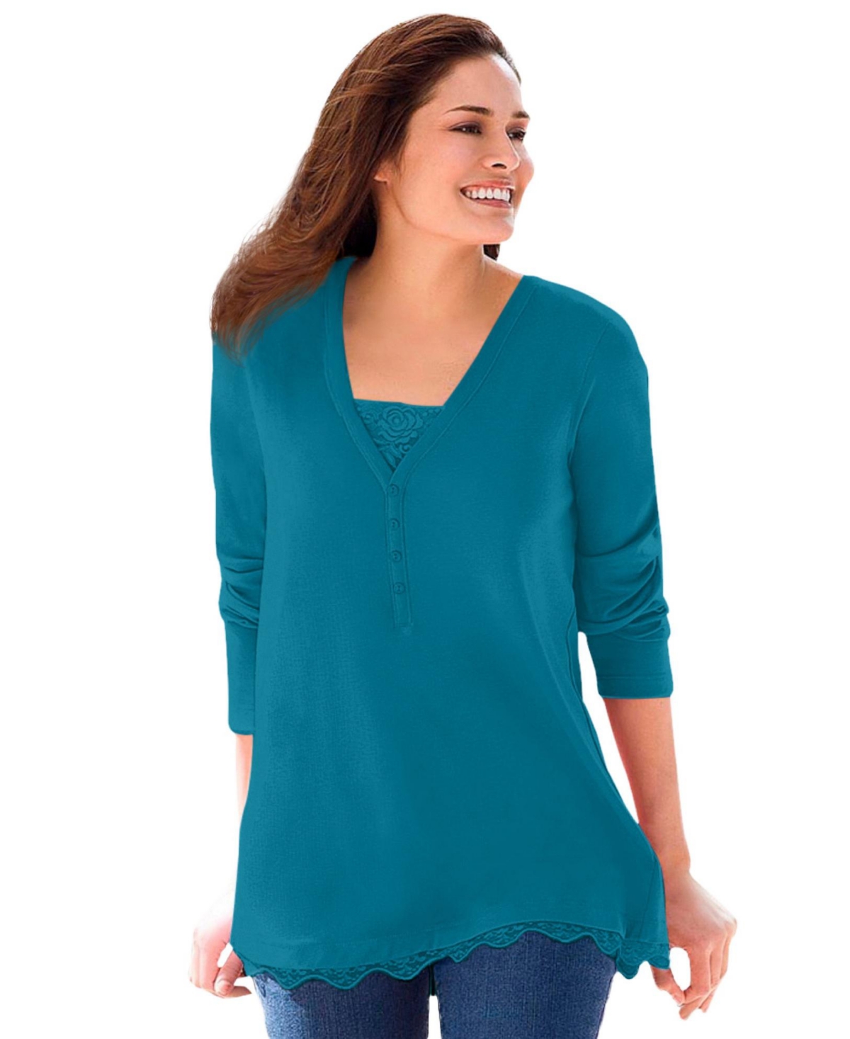 Click here for Woman Within Womens Within Layered-Look Lace Trim... prices