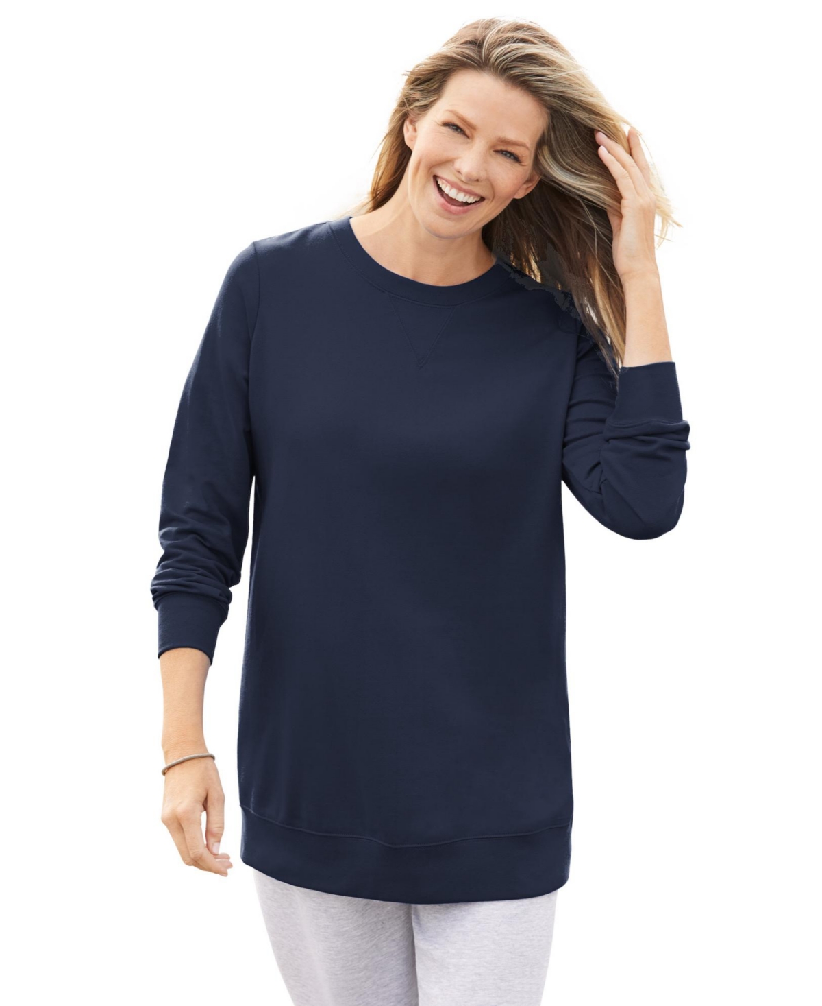 Click here for Woman Within Plus Size Fleece Sweatshirt - Navy prices