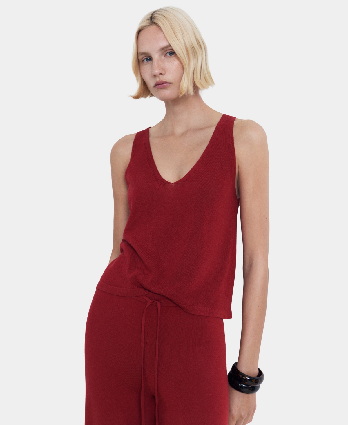 Click here for Mango Womens V-Neck Knit Top - Red prices