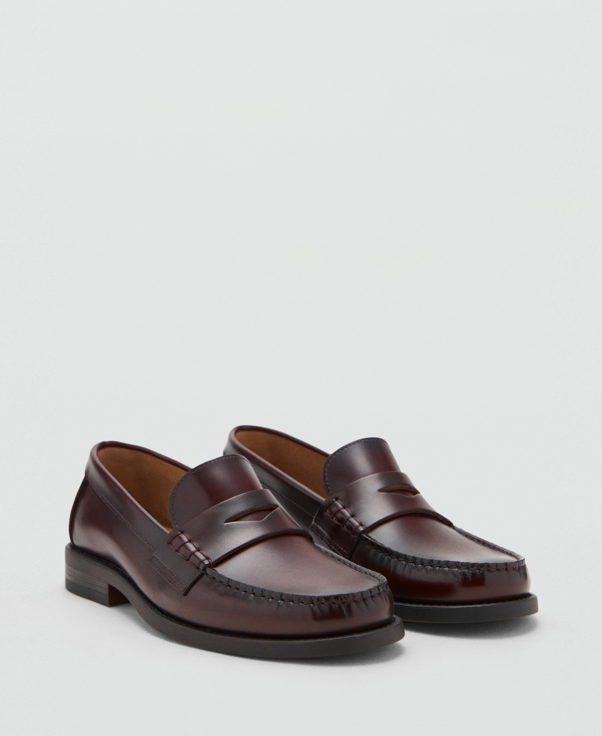 Click here for Mango Mens Aged-Leather Loafers - Burgundy prices