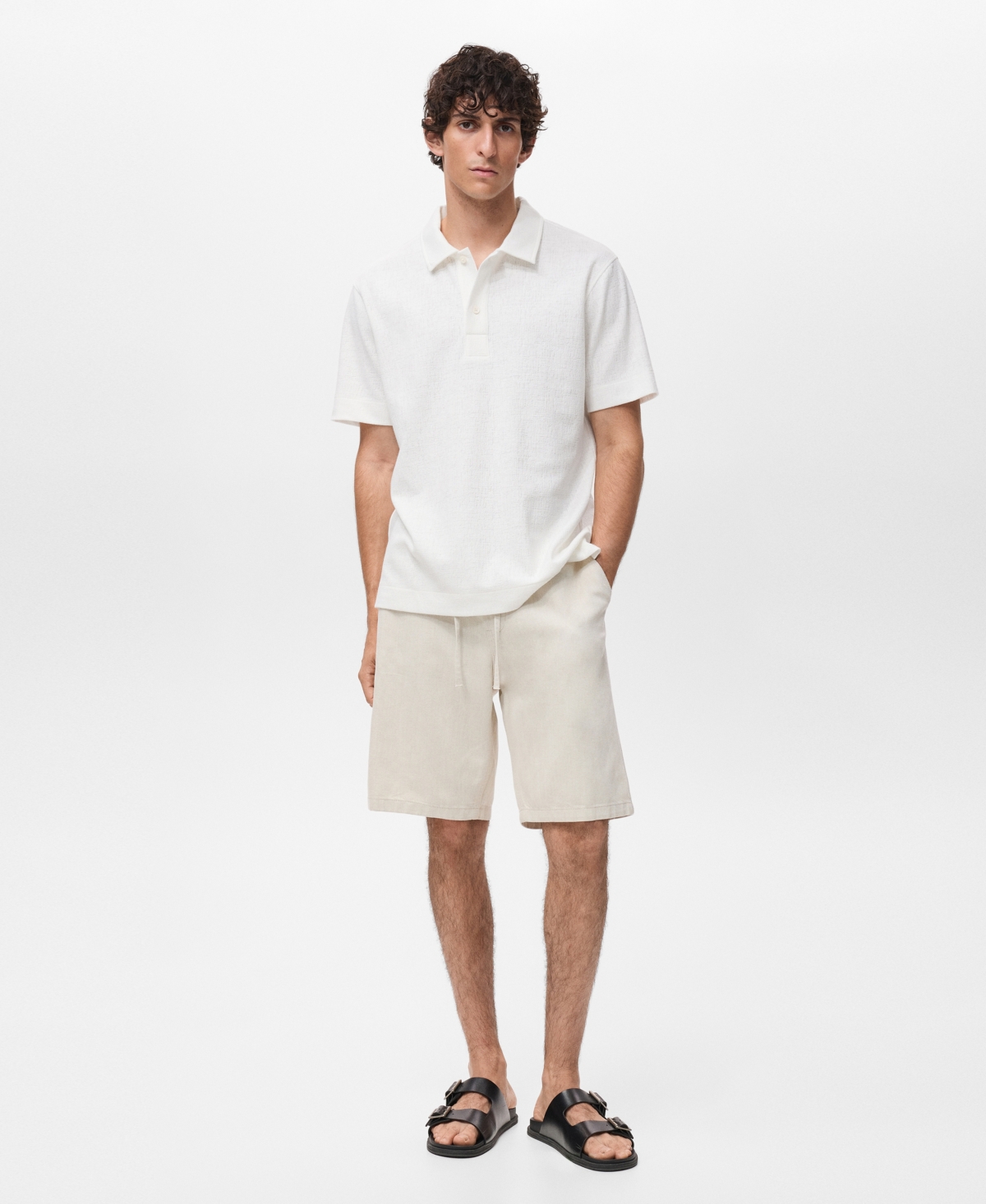 Click here for Mango Mens Structured Knitted Polo Shirt - Off Whi... prices