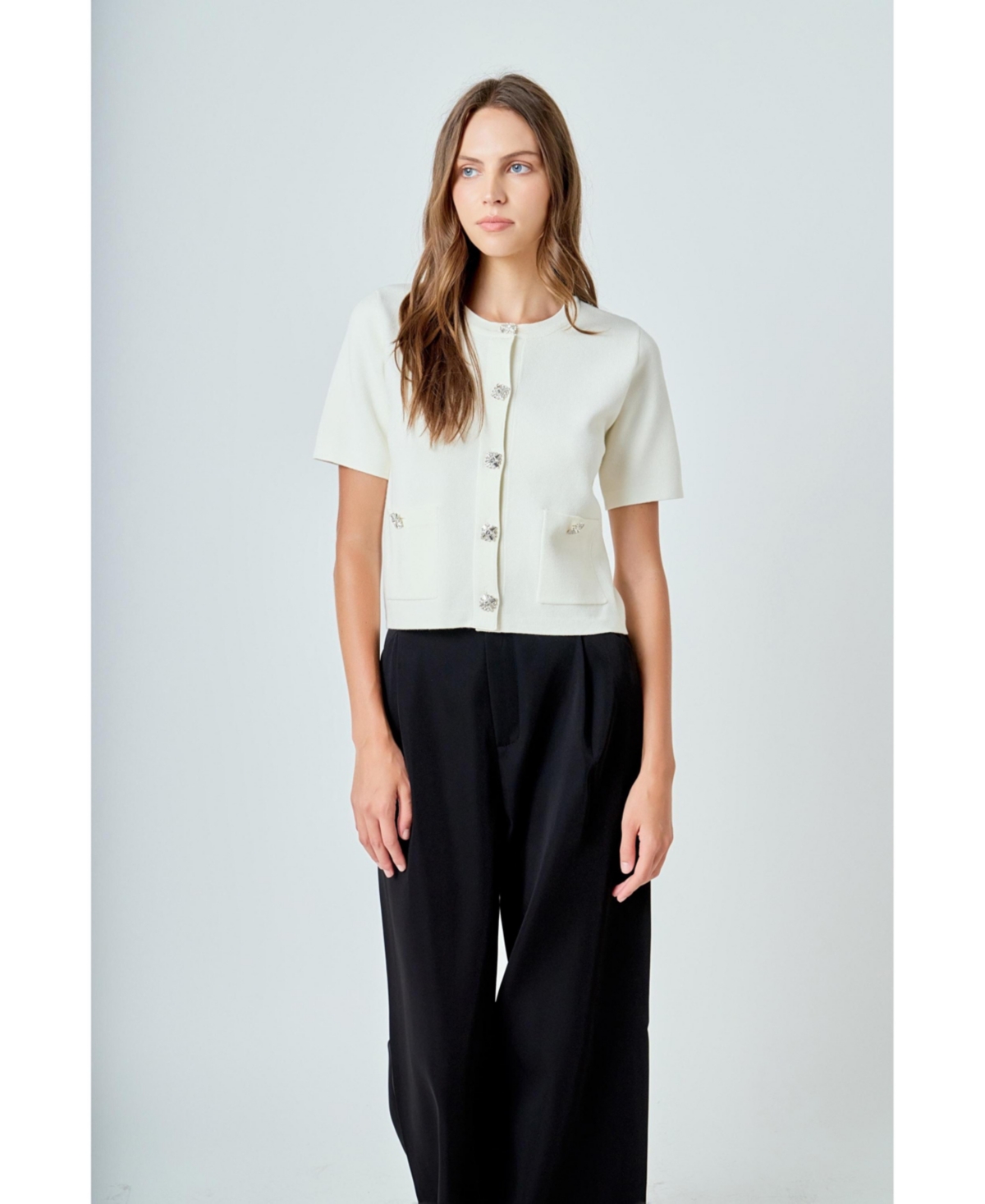 Click here for endless rose Womens Short Sleeve Jewel Button-Up C... prices