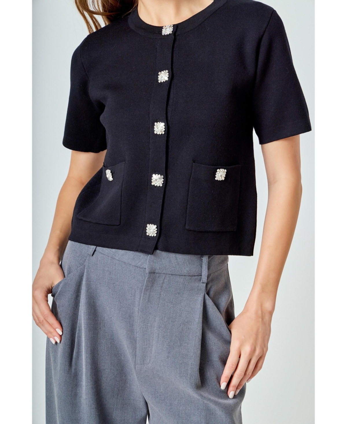 Click here for endless rose Womens Short Sleeve Jewel Button-Up C... prices