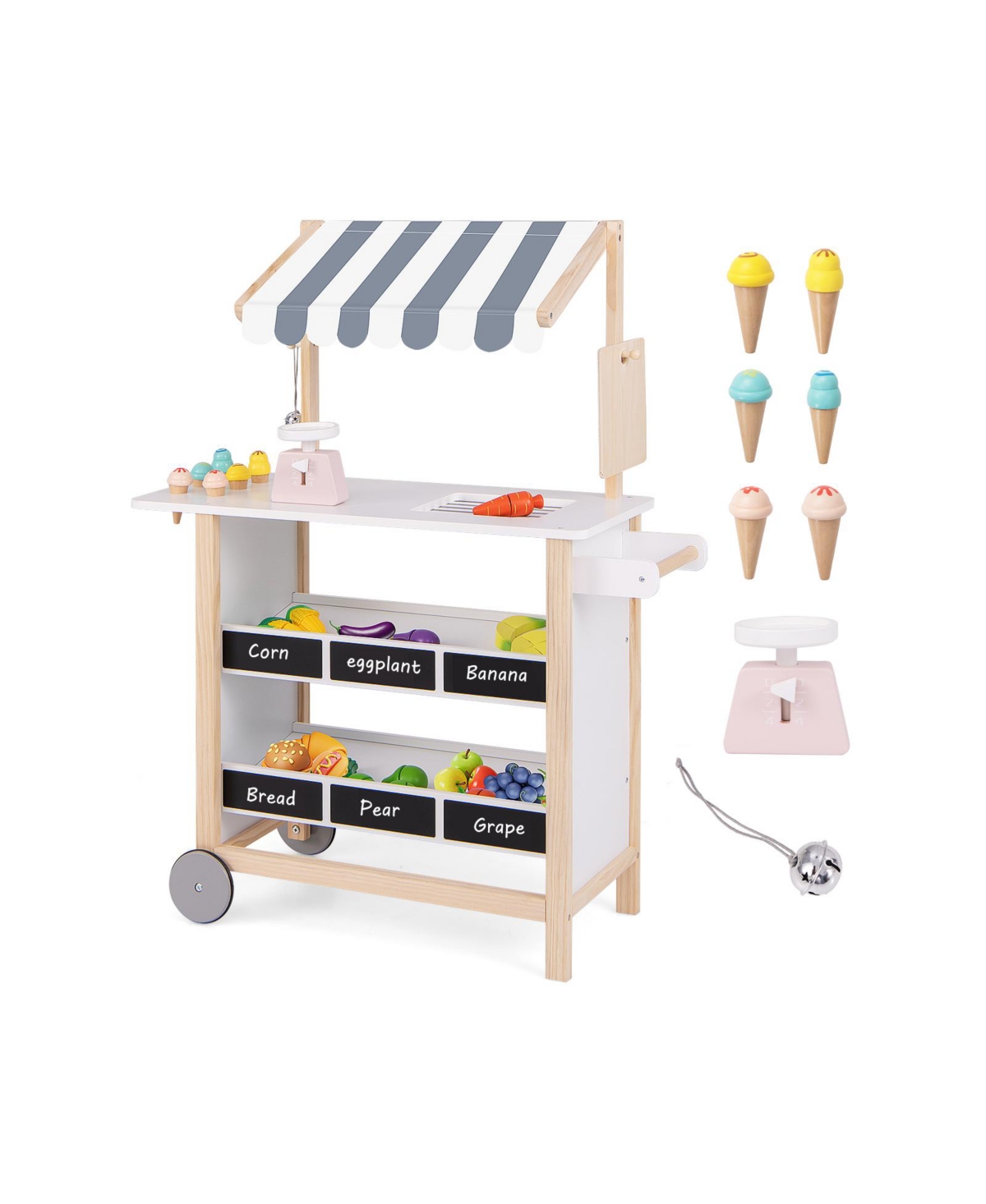 Click here for Kids Wooden Ice Cream Cart with Chalkboard & Stora... prices