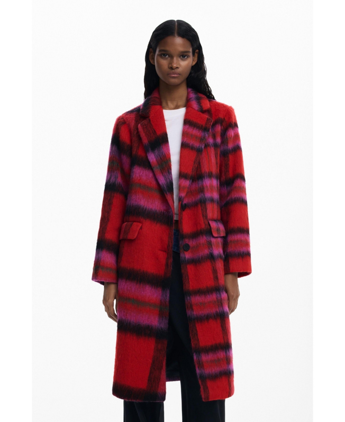 Click here for Desigual Womens Red tartan coat - Red prices