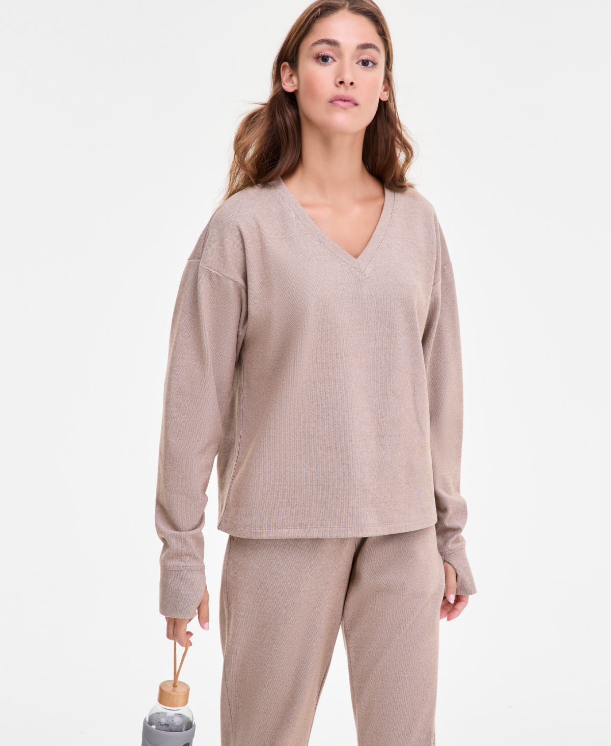 Click here for Id Ideology Womens Brushed Rib V-Neck Sweater  Mac... prices