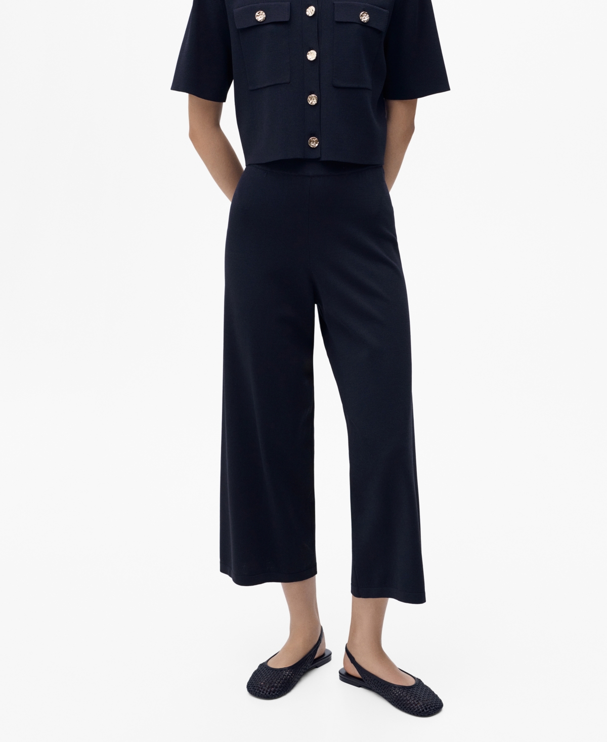 Click here for Mango Womens Crop Knit Pants - Navy prices