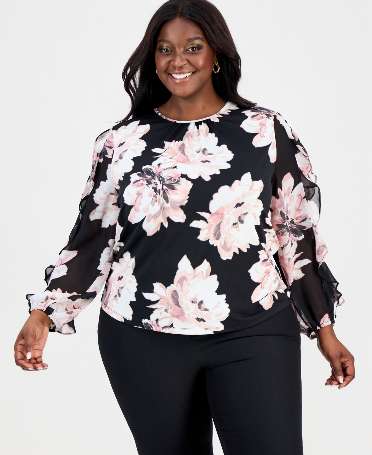 Click here for Anne Klein Plus Size Ruffled Blouson-Sleeve Top -... prices