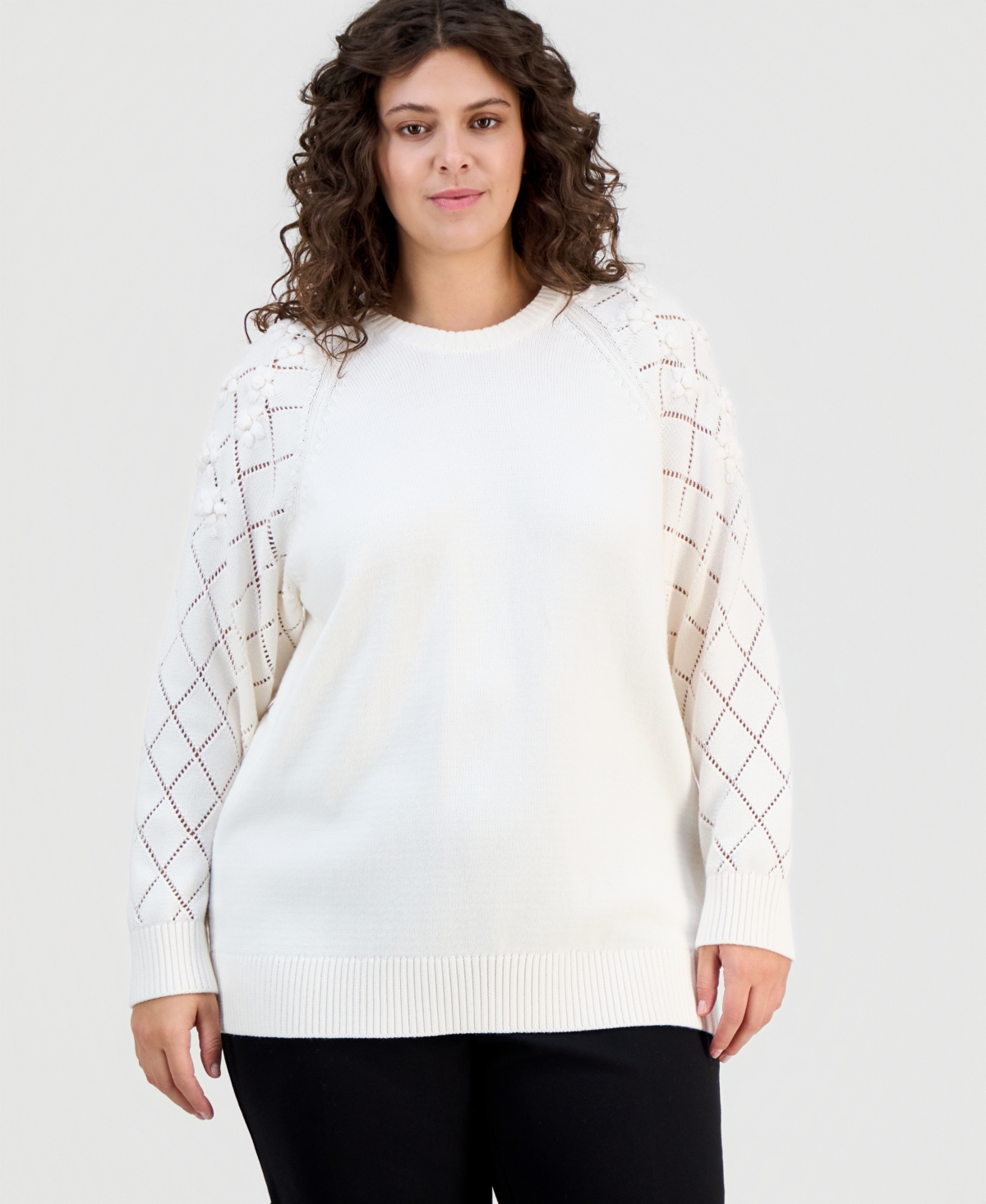 Click here for Anne Klein Plus Size Floral Pointelle-Sleeve Sweat... prices