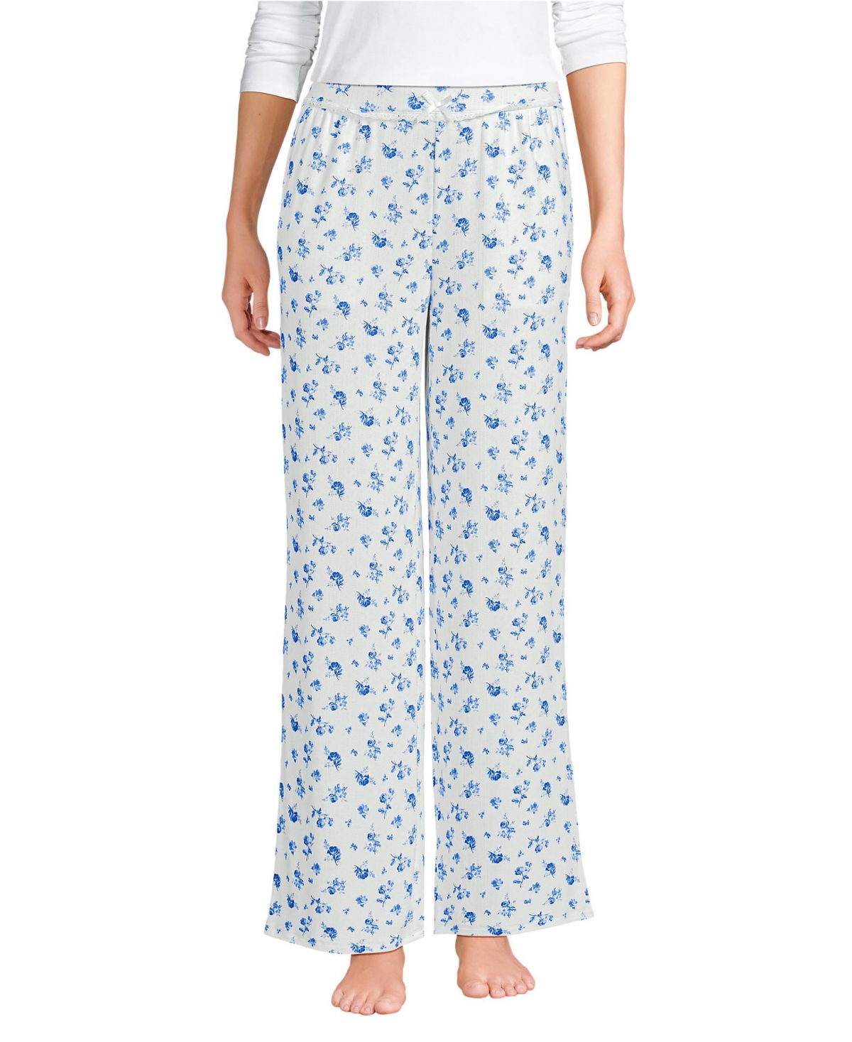 Click here for Lands End Womens Pointelle Sleep Pants - Ivory/blu... prices