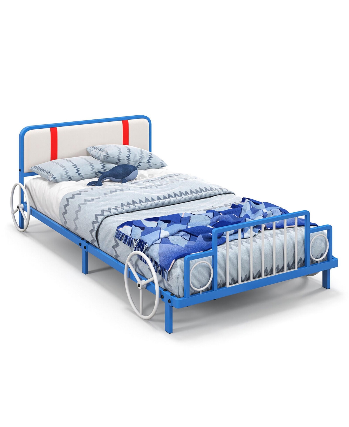 Click here for Gymax Twin Size Kids Bed Frame Car Shaped Metal Pl... prices