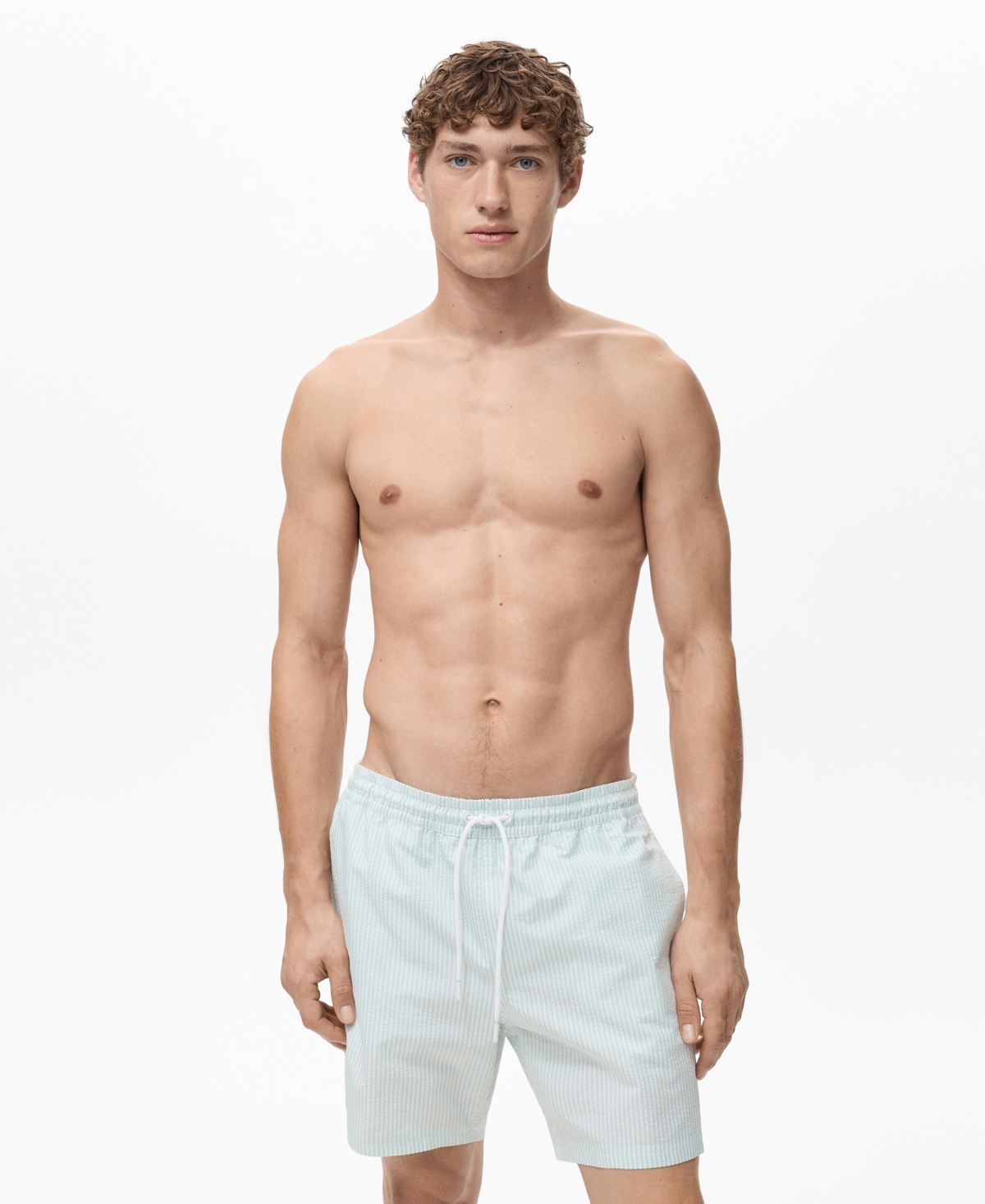 Click here for Mango Mens Seersucker Swimming Trunks - Aqua Green prices