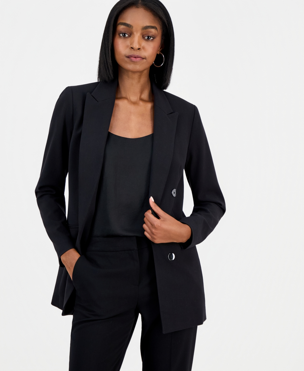 Bar Iii Womens Bi-Stretch Faux Double-Breasted Boyfriend Jacket  Created for Macys - Black