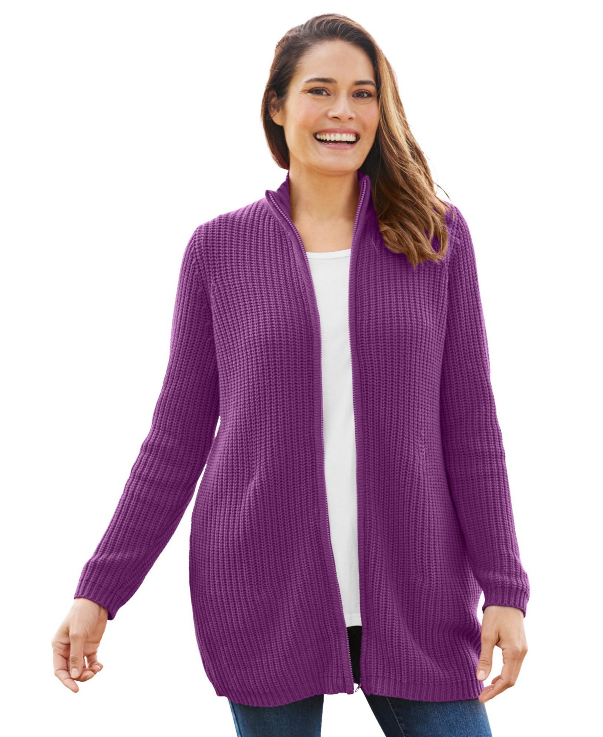 Click here for Woman Within Plus Size Zip Front Shaker Cardigan -... prices