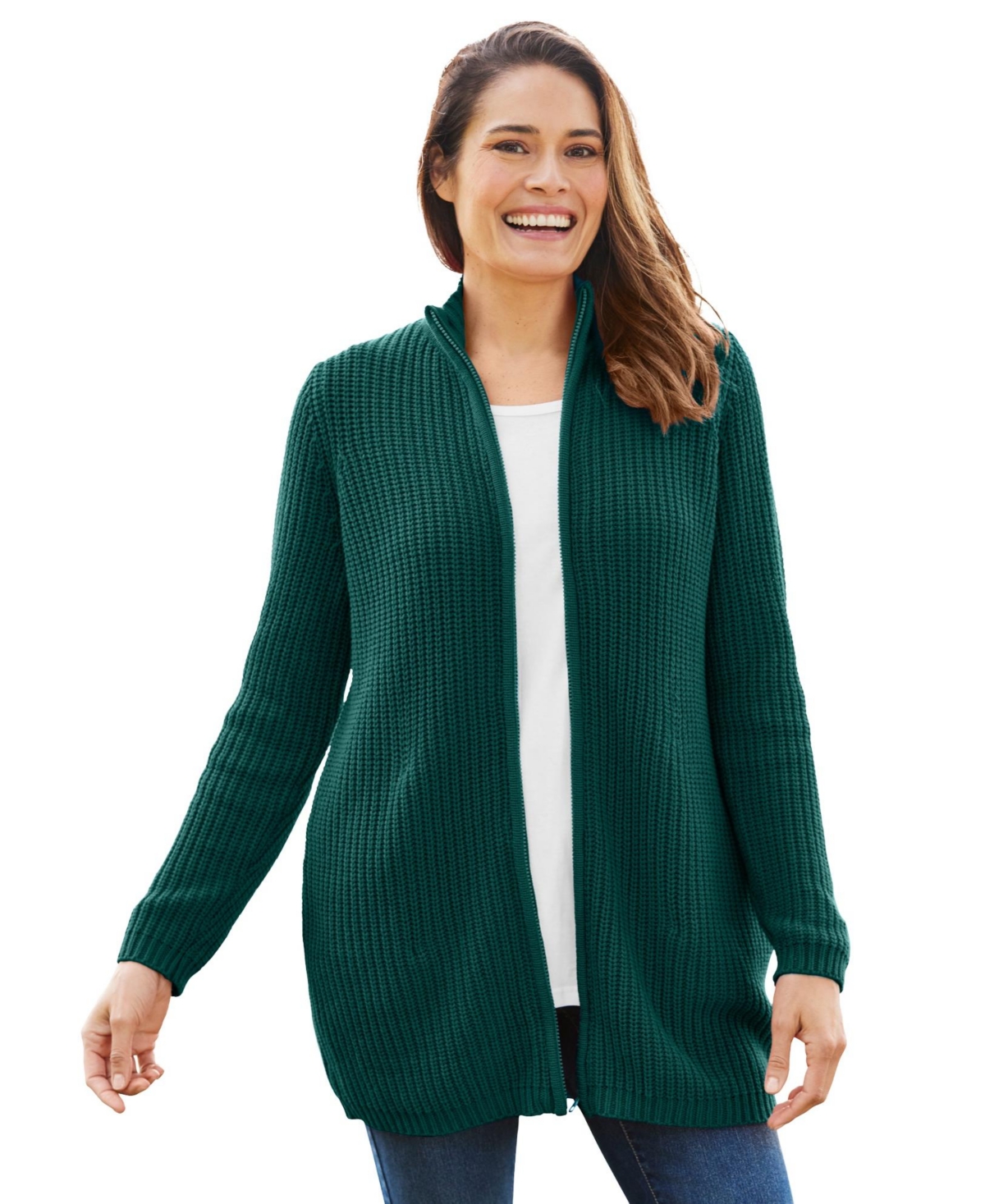 Click here for Woman Within Plus Size Zip Front Shaker Cardigan -... prices