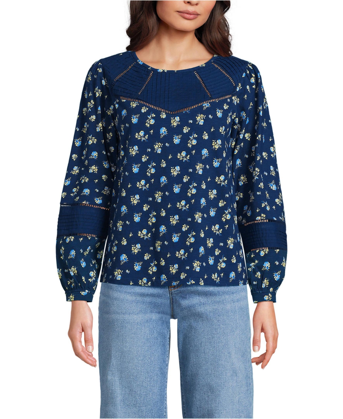 Click here for Lands End Womens Long Sleeve Slub Pintuck Top - De... prices
