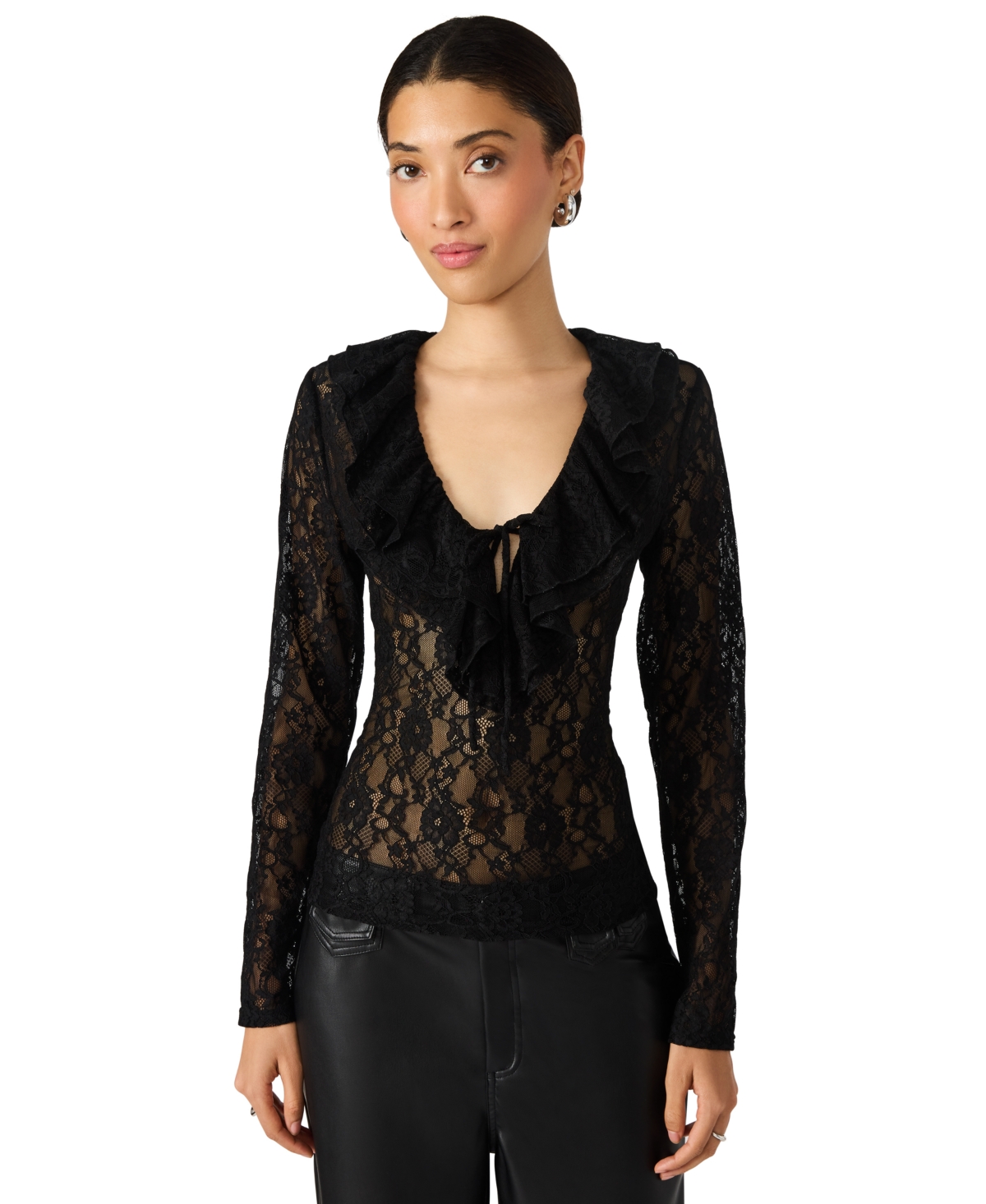 Click here for Steve Madden Womens Elvie V-Neck Top - Black prices