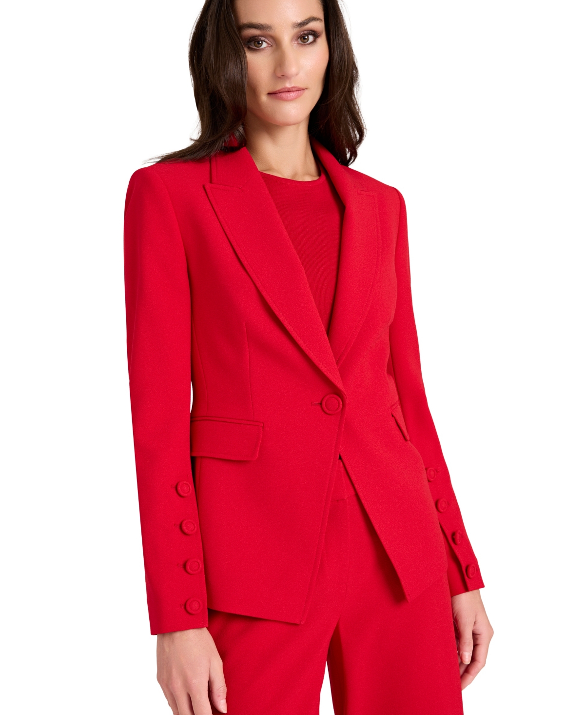 Tahari Asl Womens Peak Lapel One-Button Jacket - Lipstick