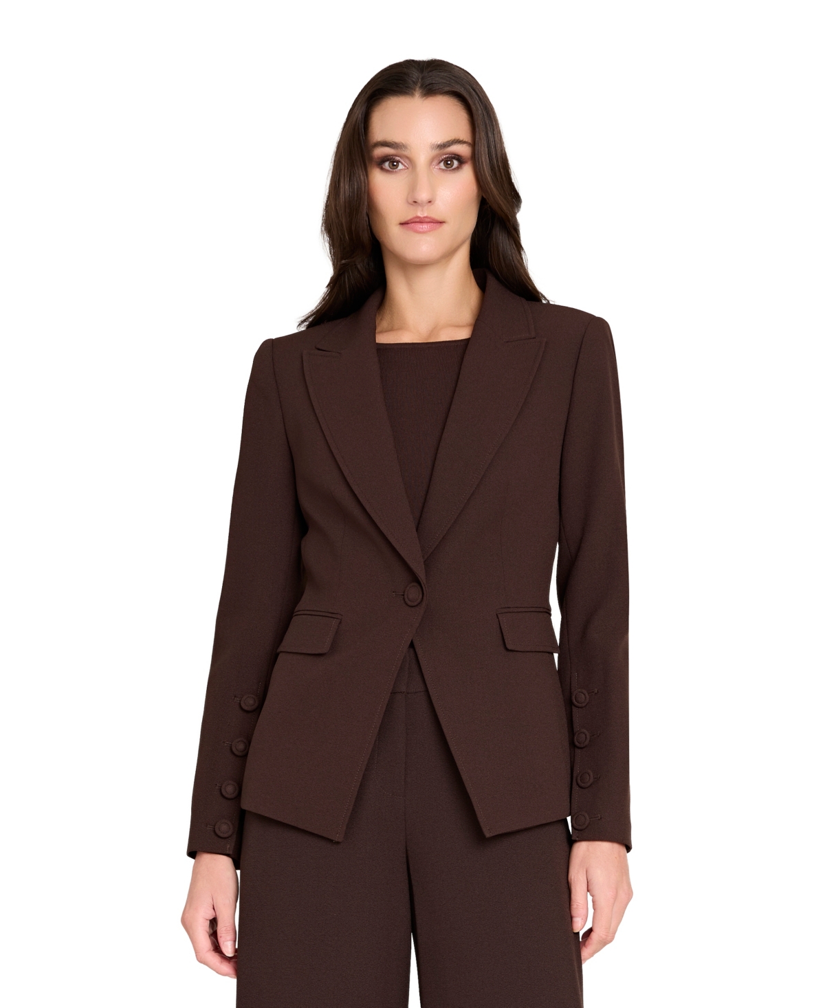 Tahari Asl Womens Peak Lapel One-Button Jacket - Espresso