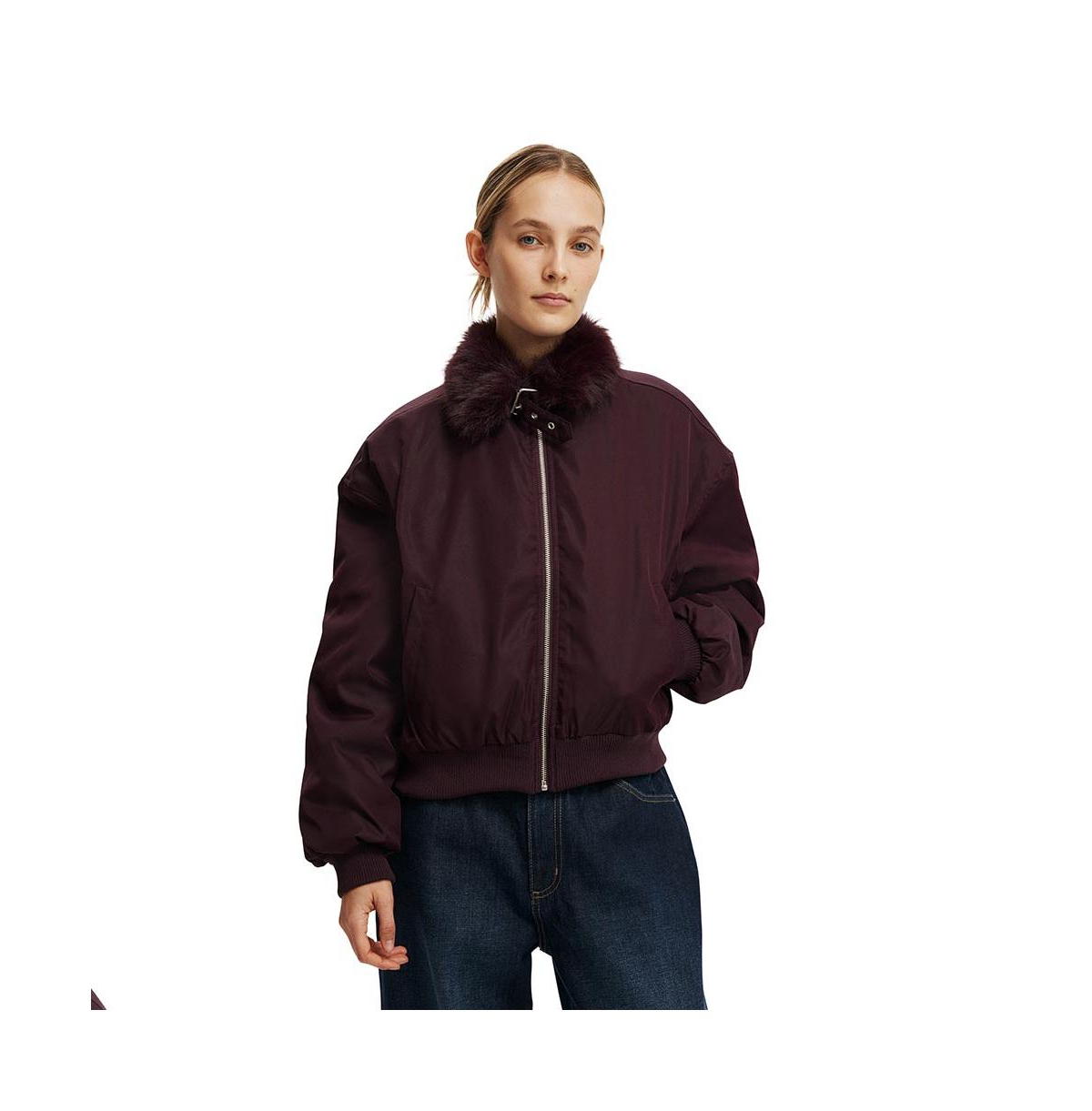 Click here for Cotton On Womens Astro Collared Bomber - Noble plu... prices