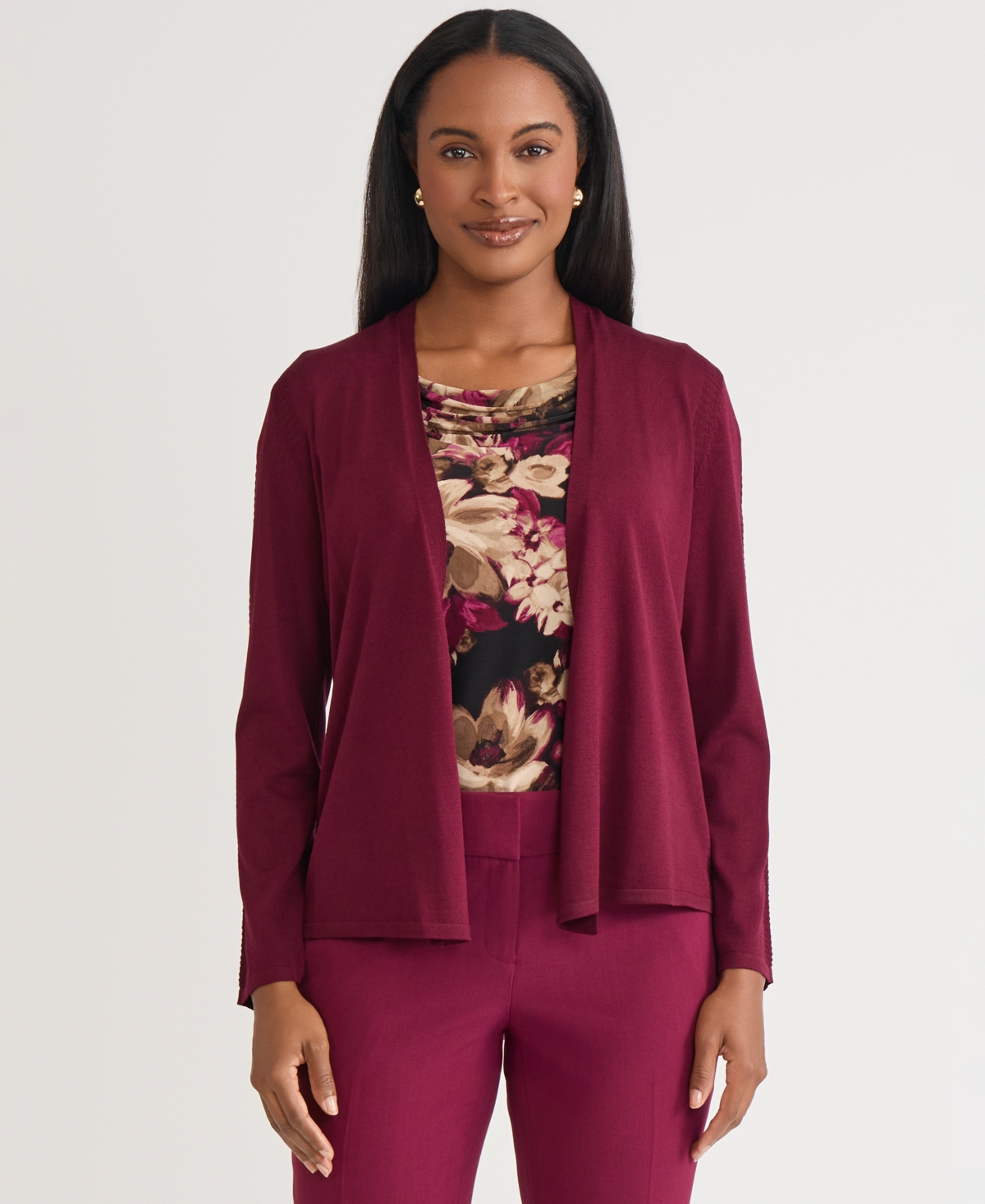 Click here for Kasper Womens Stitch-Trim A-Line Open-Front Sweate... prices