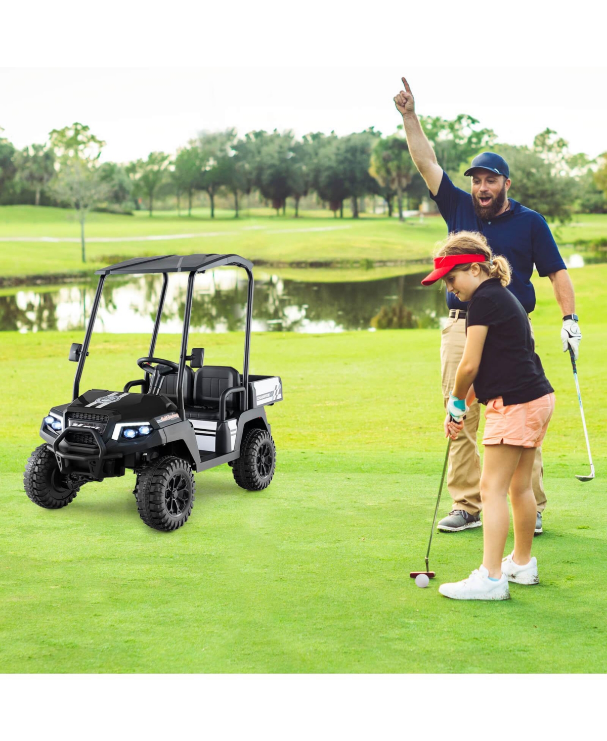 Click here for 24V 7AH Kids Golf Cart 4WD 2 Seater Ride on Car wi... prices